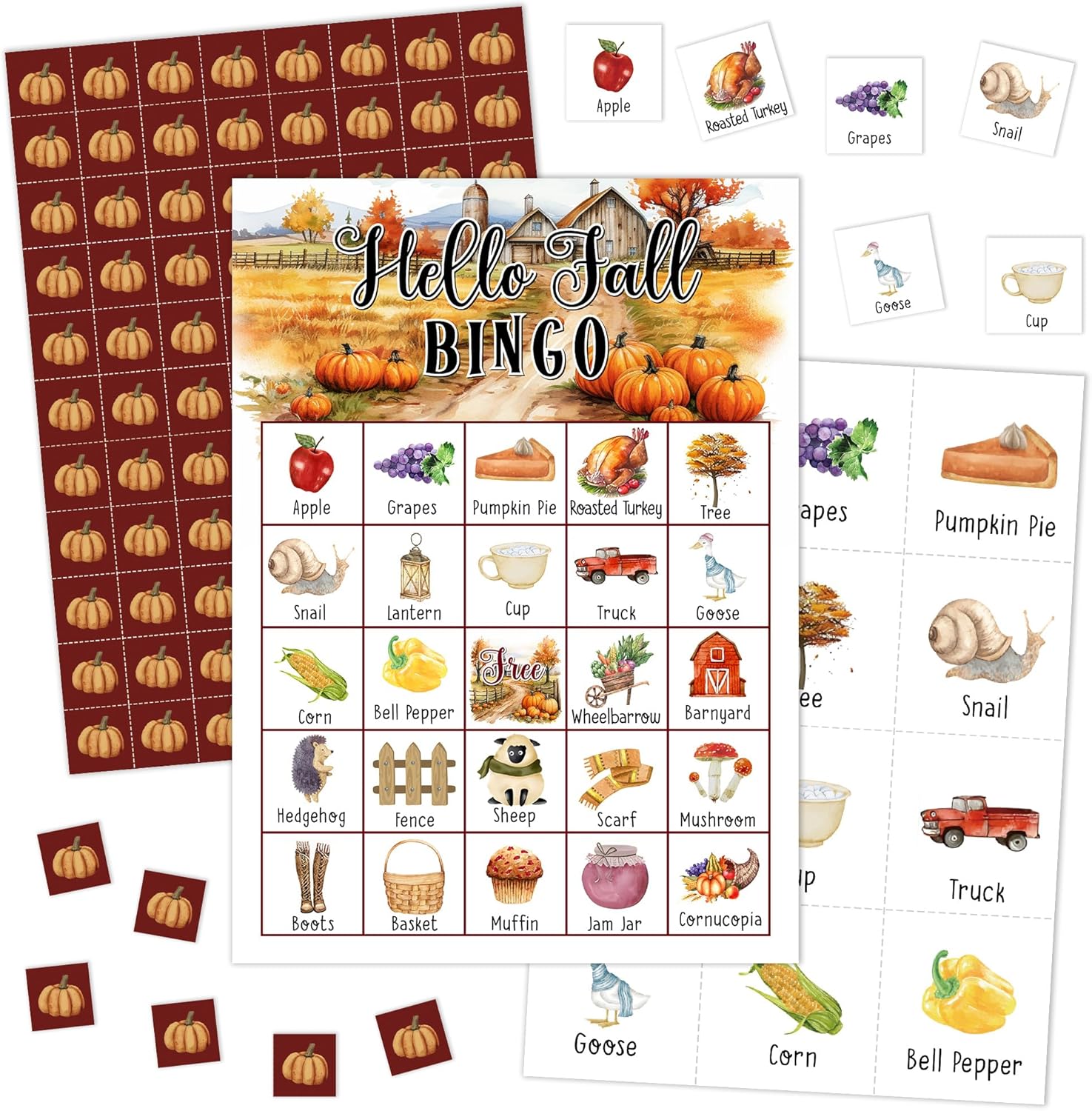 Amazon.com : Hello Fall Bingo Games for Adults, Fall Harvest Bingo ...