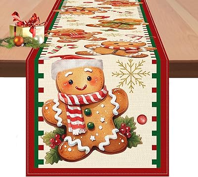 Amazon.com: Seliem Christmas Gingerbread Man Table Runner, Green Red ...
