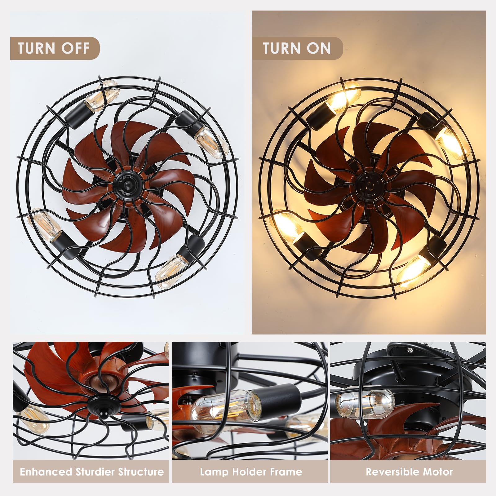 Snapklik.com : 20" Flush Mount Caged Ceiling Fans