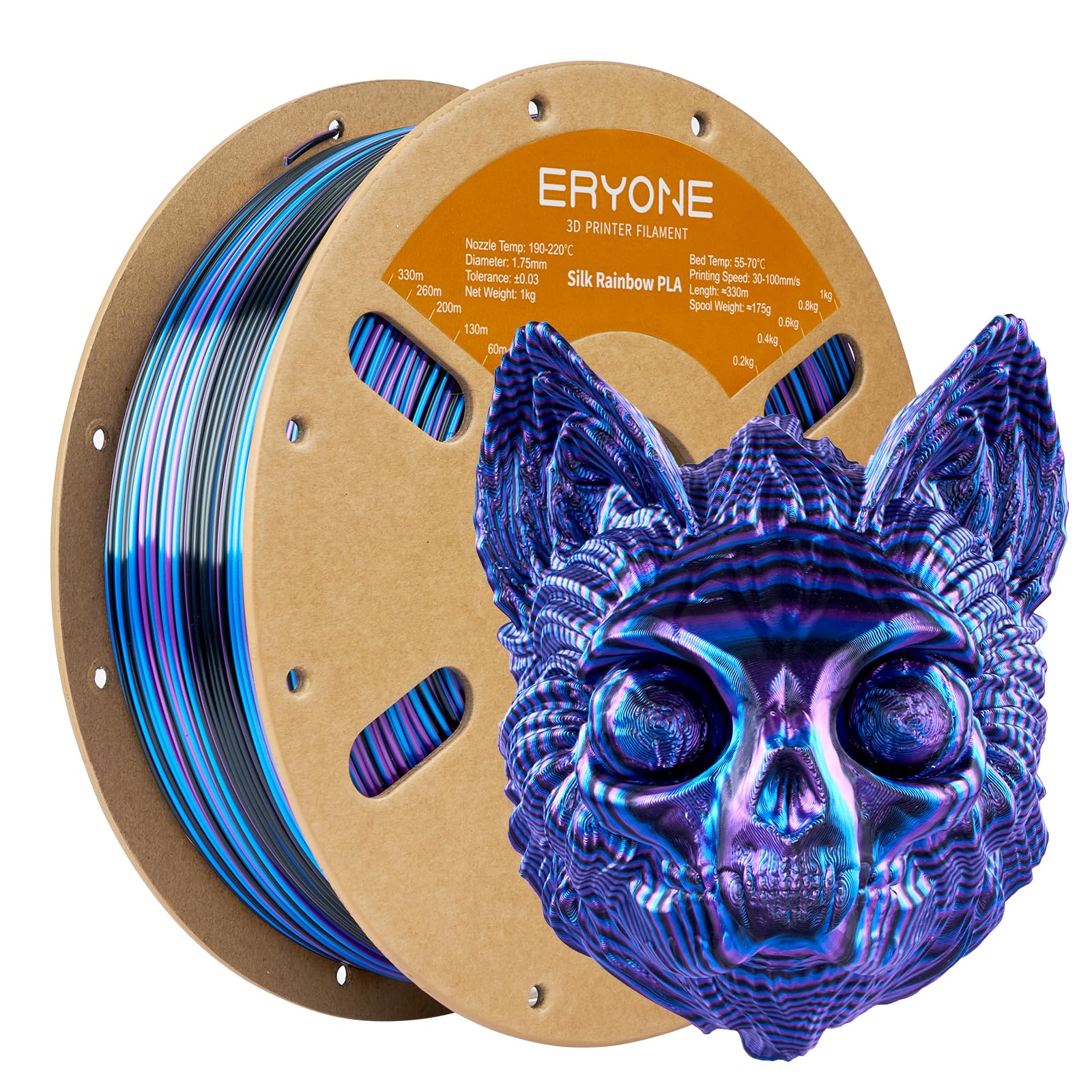 ERYONE Ultra Silk Twist Rainbow PLA Filament 3D Printer 1.75, Shiny ...