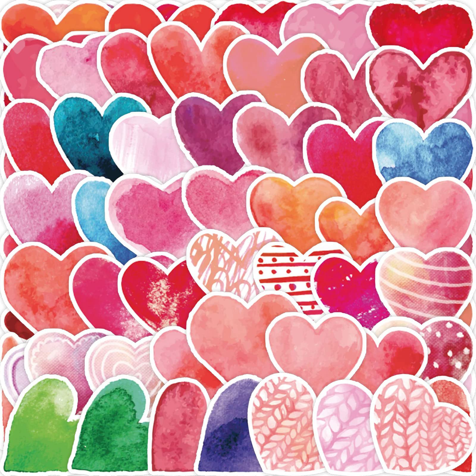 Amazon.com: Heart Shape Stickers 50 Pcs Heart Love Waterproof Vinyl ...