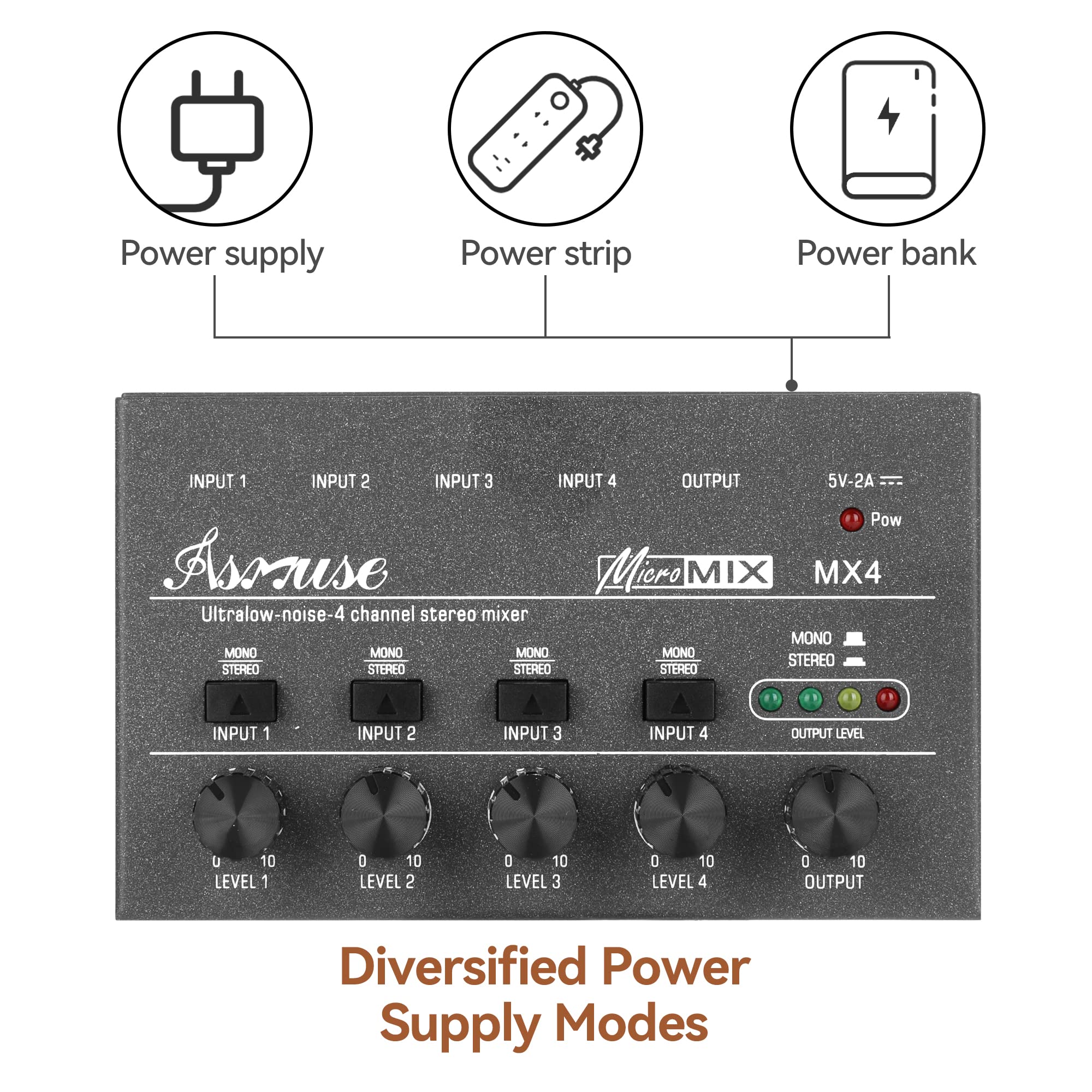 Snapklik.com : 4 Channel Audio Mixer, Low-Noise Mini Stereo Line Mixer ...