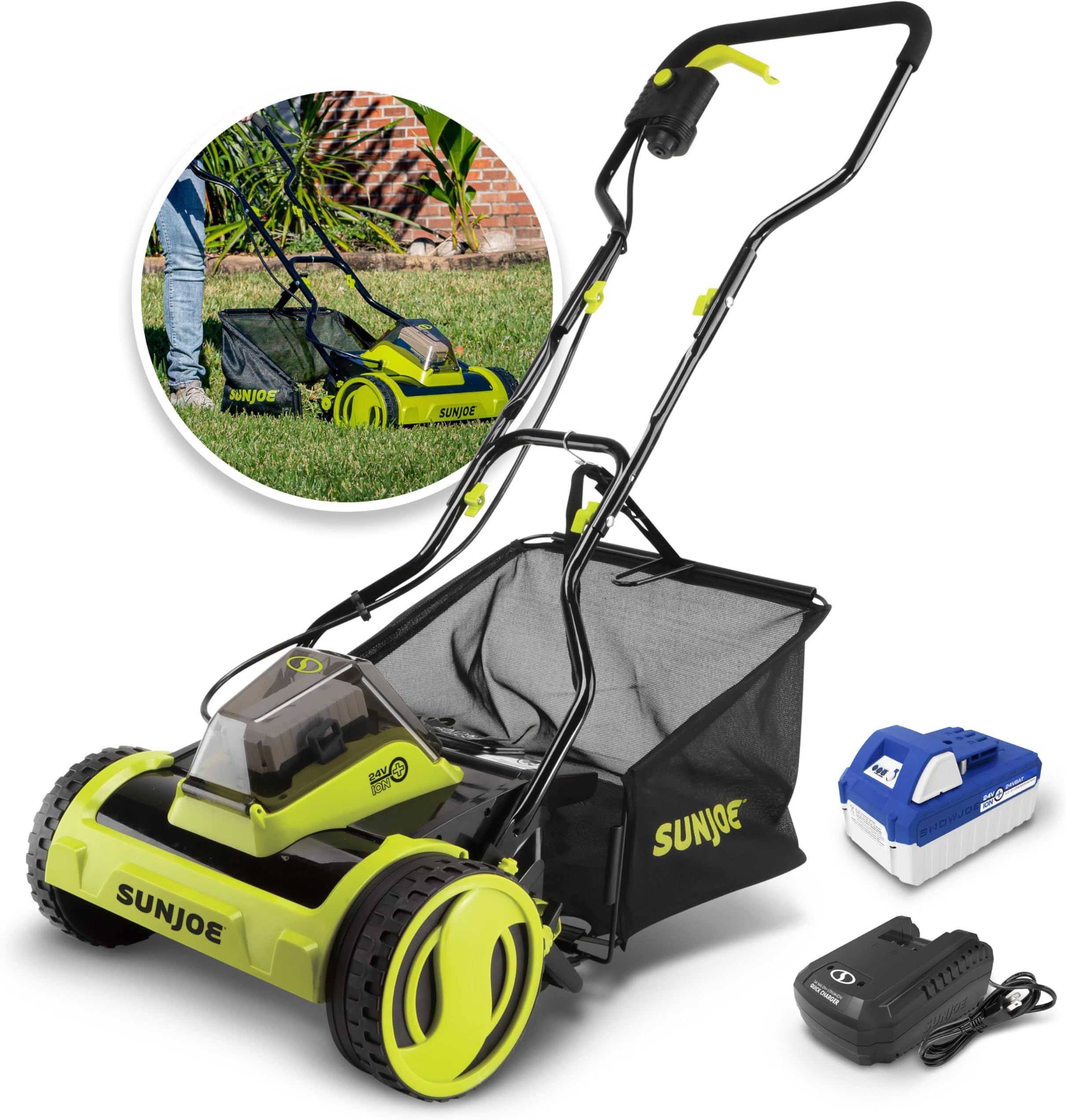 Amazon.com : Sun Joe 24V-CRLM15 15-Inch 24-Volt iON+ Cordless Push Reel ...