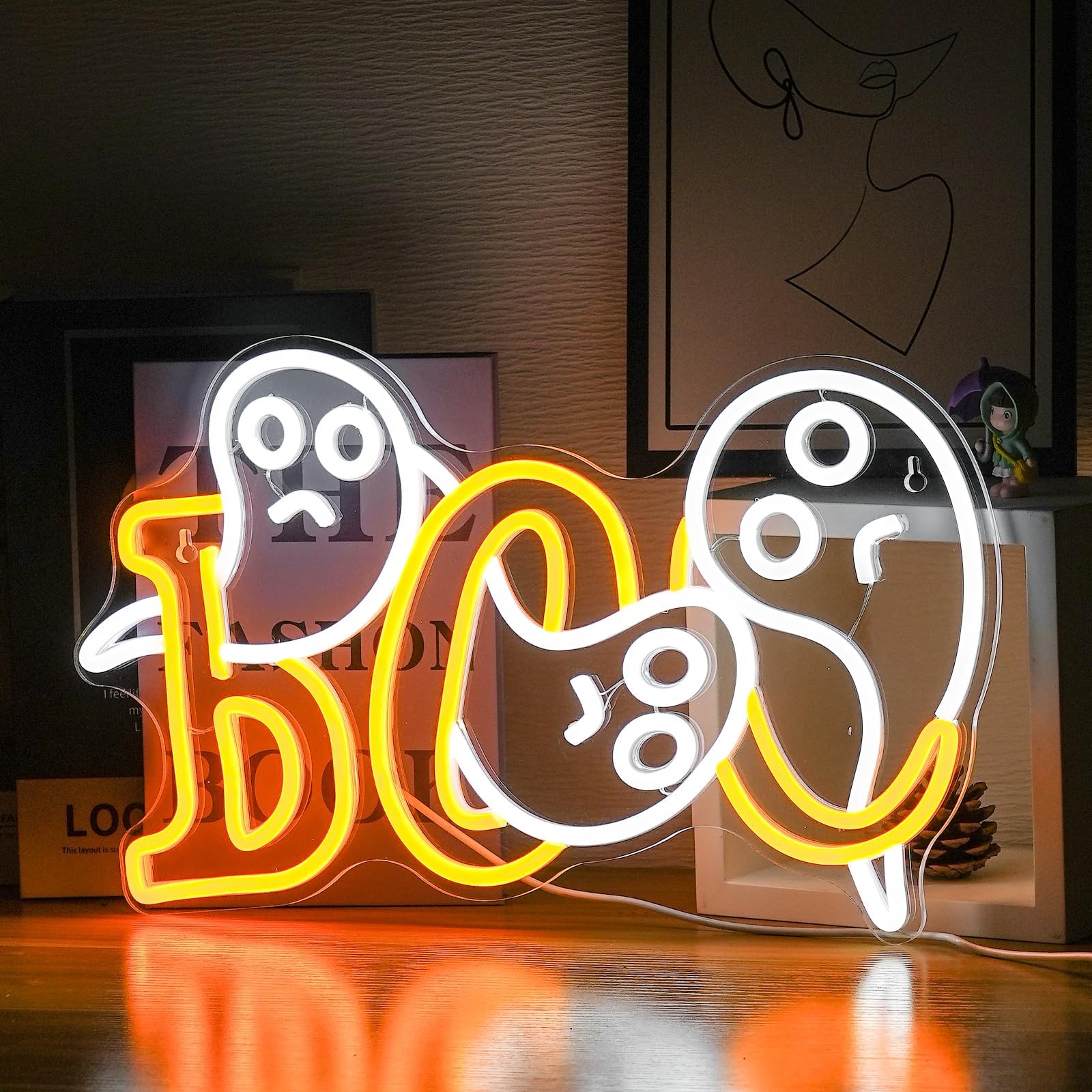 Snapklik.com : Halloween Ghost Neon Signs BOO Neon Sign Yellow White ...