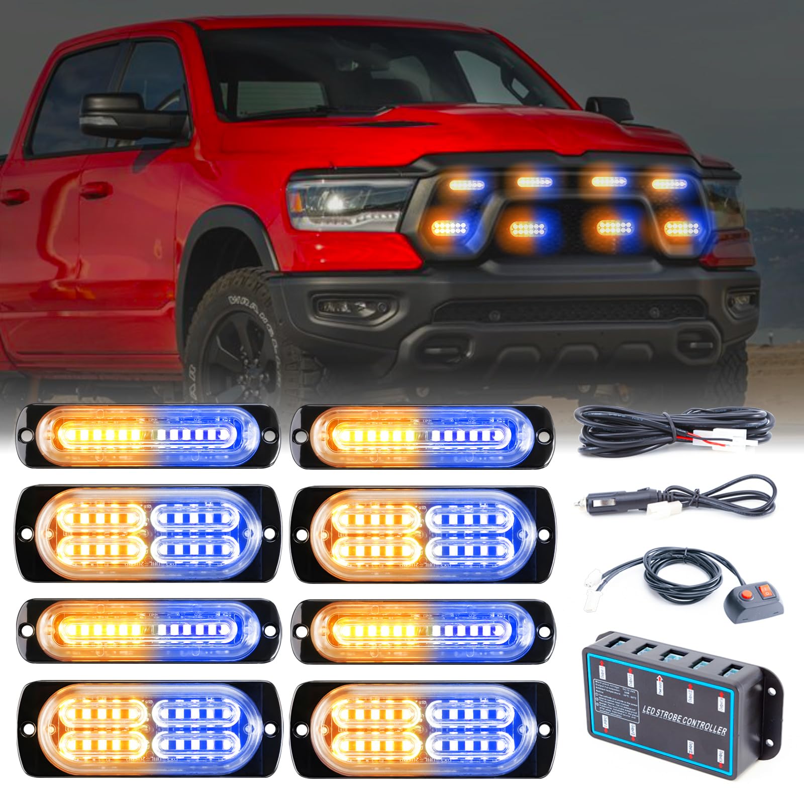 Snapklik.com : PKINGLAKE 8pcs Sync Feature Emergency Strobe Grille ...