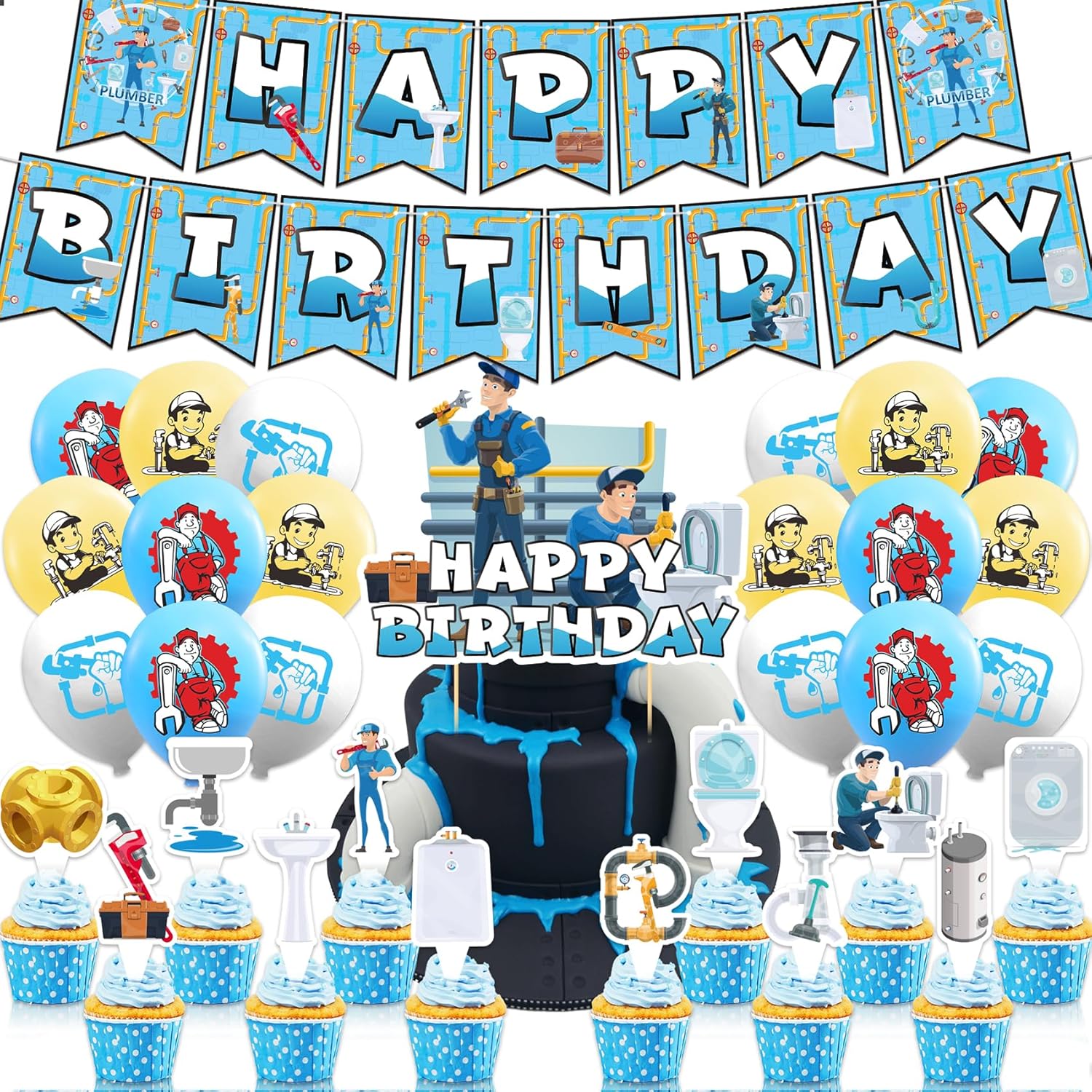 Amazon.com: LHDUOFA Plumber Theme Party Supplies Plumber Birthday Party ...