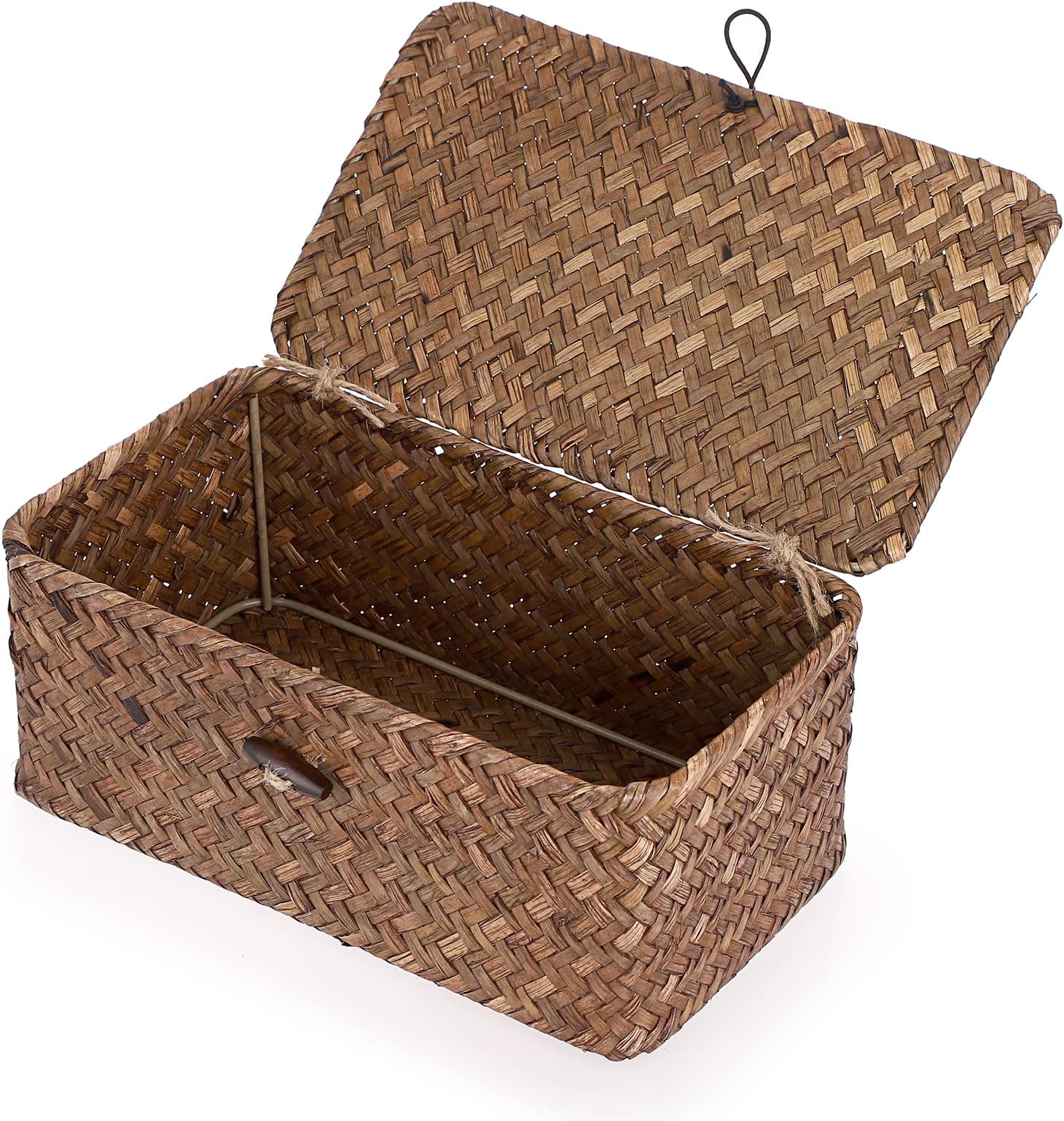 Amazon.com: Rattanzenith Wicker Basket with Lid Paper Rope Storage ...