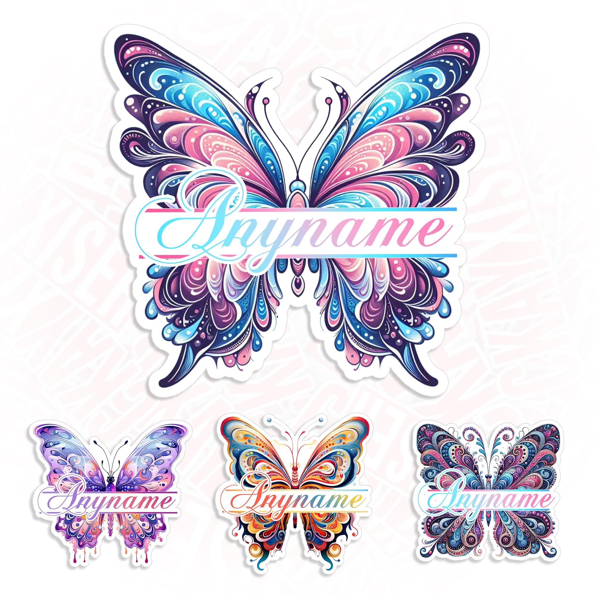 Amazon.com: Custom Watercolor Butterfly Name Sticker Personalized Name ...