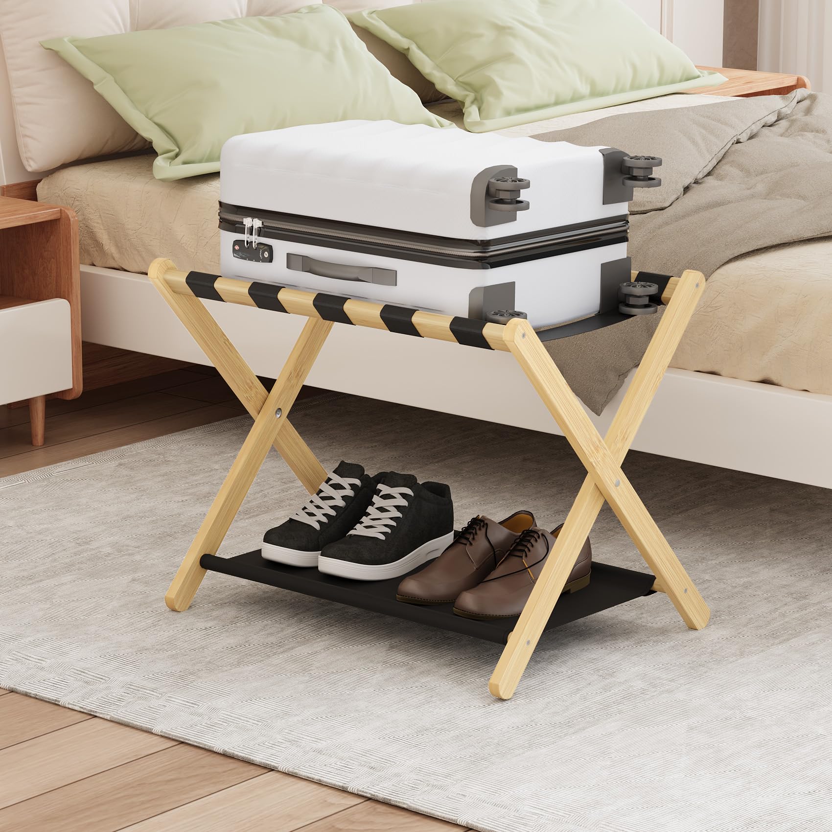 Amazon.com: Smuxee Natural Bamboo Luggage Rack for Guest Room, Foldable ...