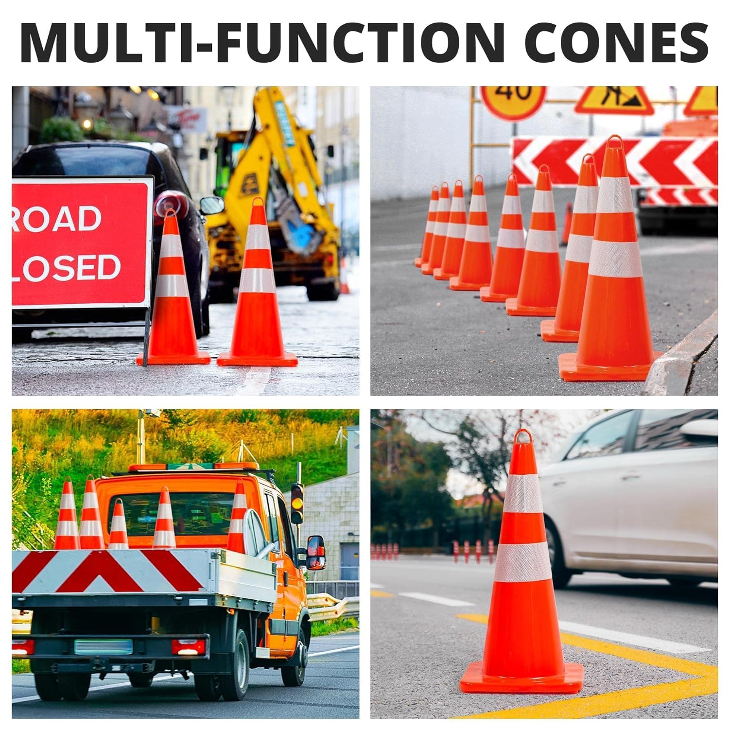 Snapklik.com : 4 Pack Traffic Cones, 28 Inch Upgraded PVC Safety Cones