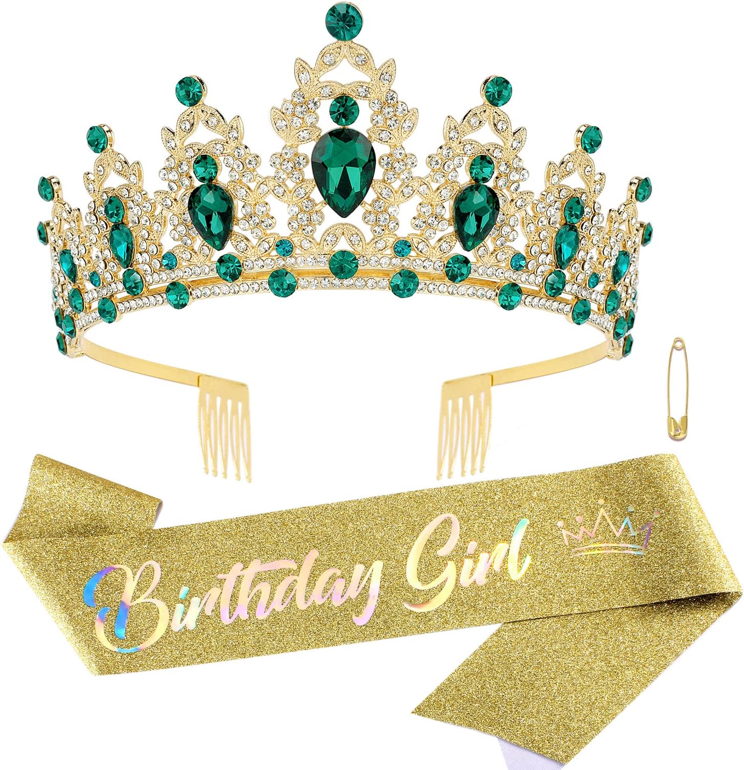 Amazon.com : SuPoo Birthday Crowns Birthday Sash and Crown Kit Green ...