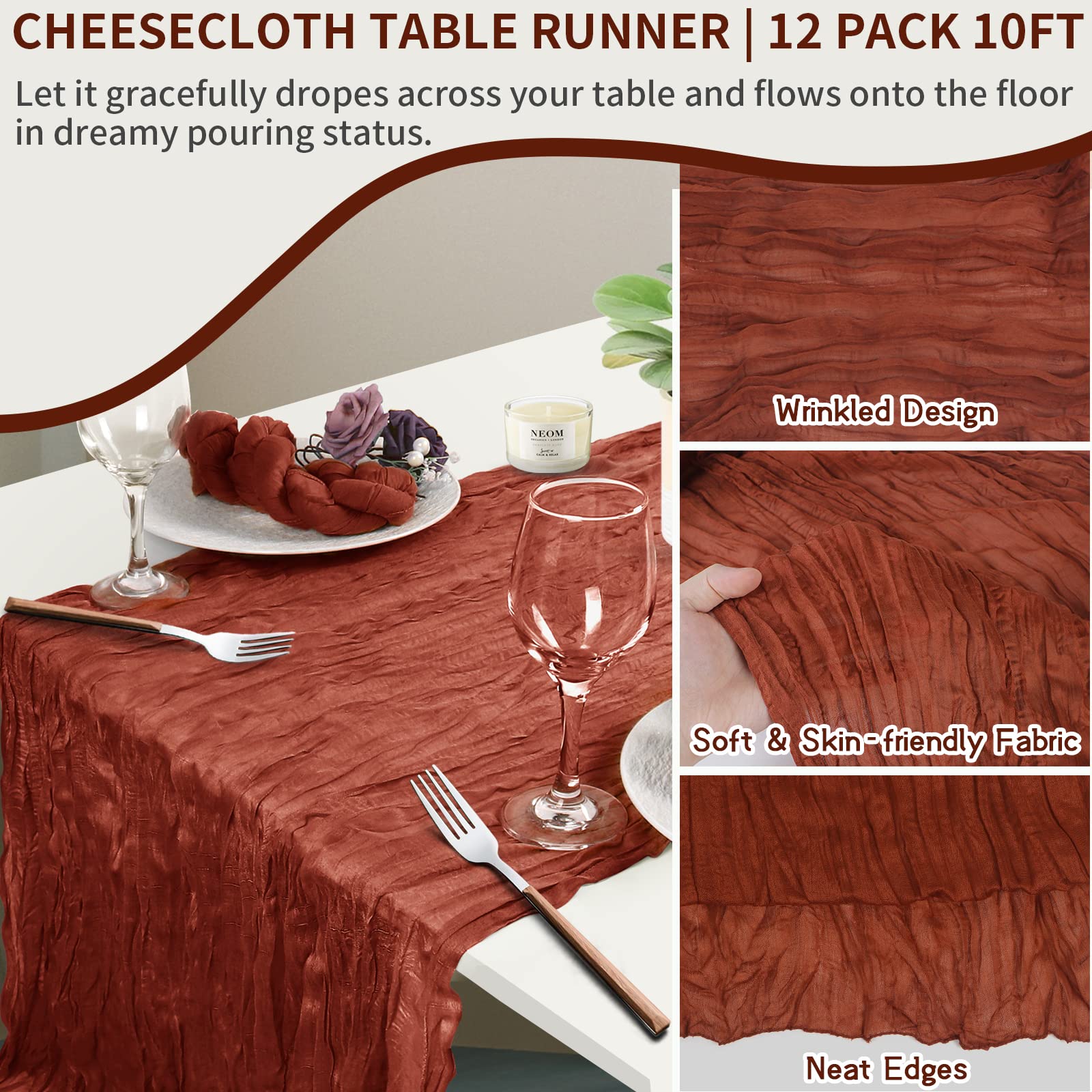 Snapklik.com : TISEMENT 12 Packs Cheesecloth Table Runner, 35x 120 ...