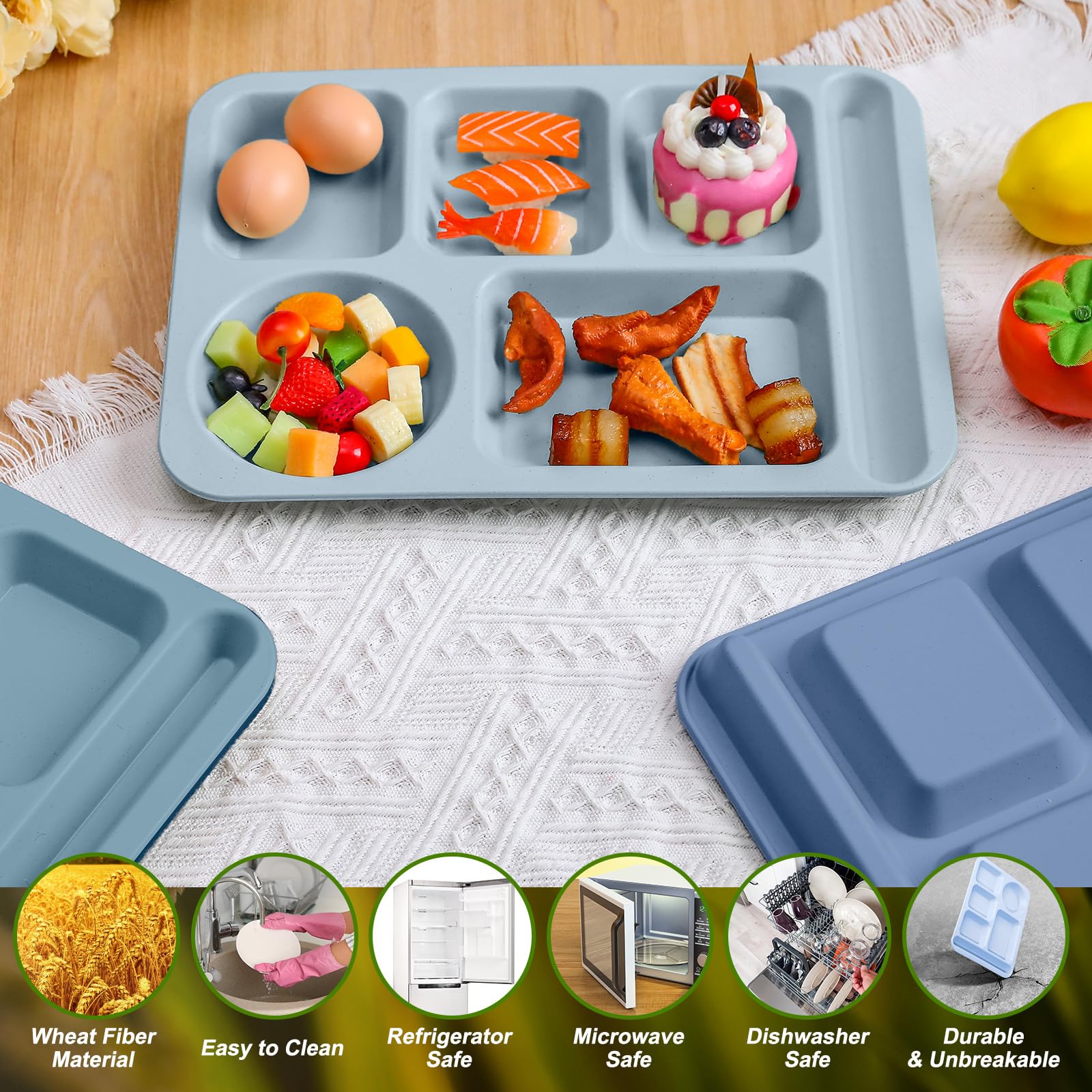 Snapklik.com : Pinkunn 12 Pcs 14 Large Divided Plates Unbreakable Wheat ...