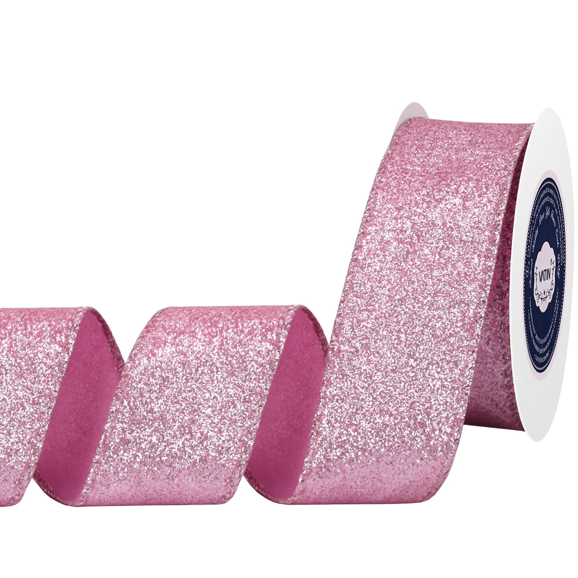 Amazon.com: VATIN Pink Glitter Wired Ribbon, Pink Ribbon with Metallic ...