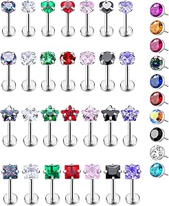 Amazon.com: 38 piercings de labios sin rosca, aretes para la nariz ...