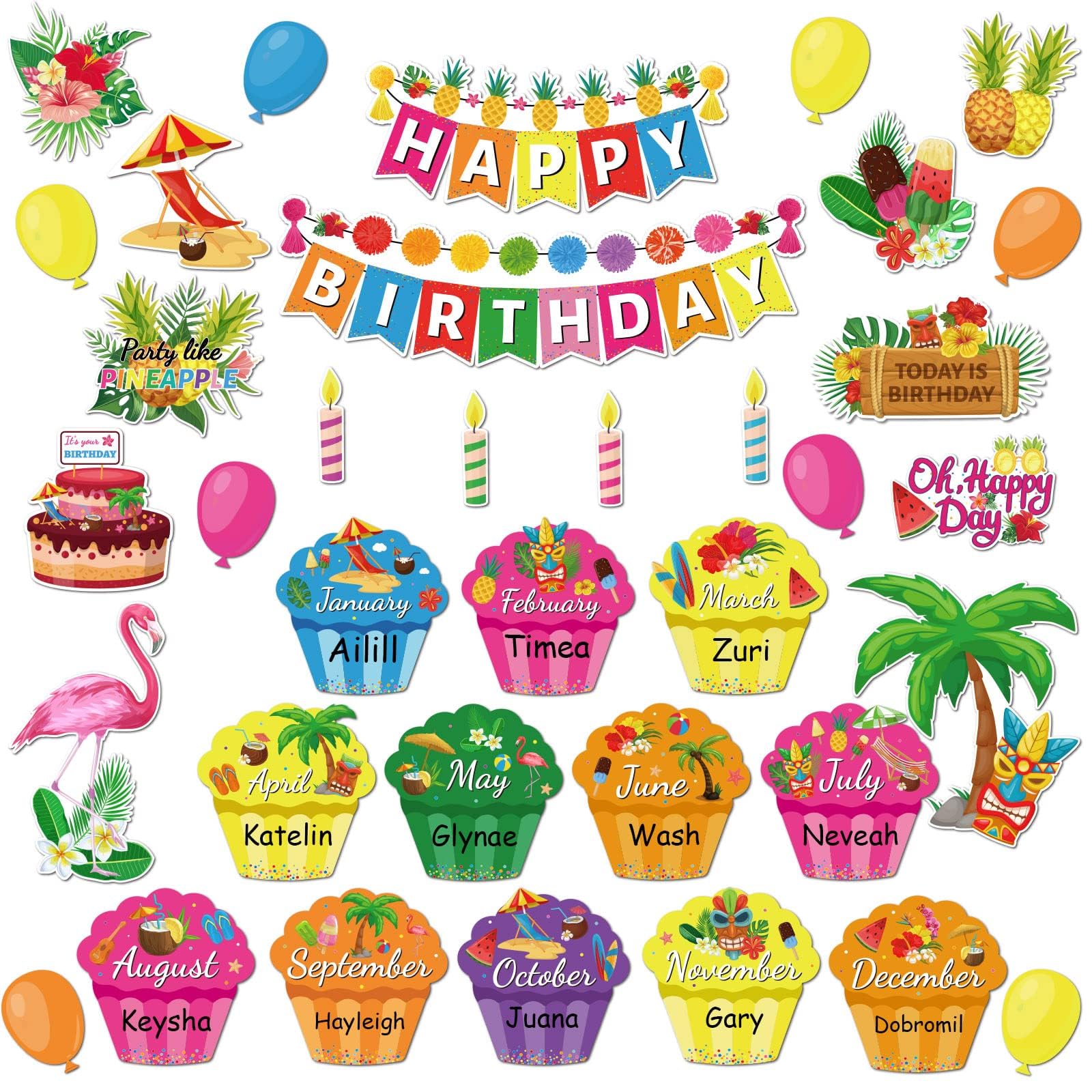 Snapklik.com : 36 Pieces Tropical Happy Birthday Bulletin Board Set ...