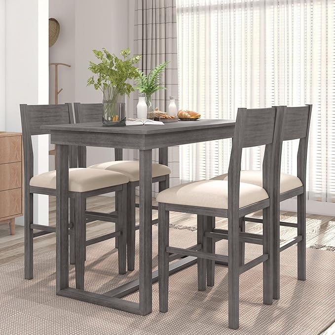 Amazon.com - 5-Piece Counter Height Table Set Wood Dining Table Set for ...