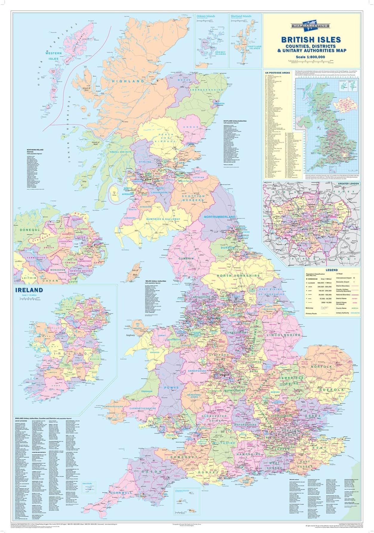 UK Wall Map –Laminated Large Map - Counties, District and Unitary ...