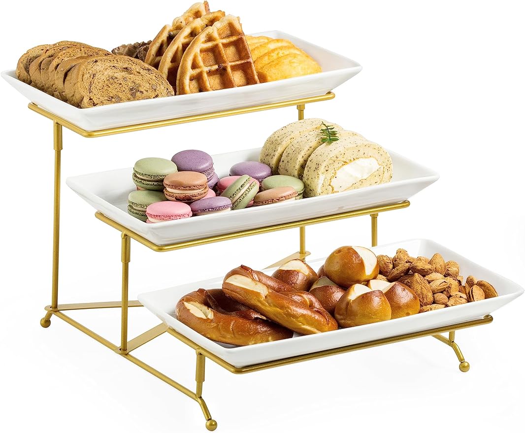 LAUCHUH 3 Tier Serving Stand with Porcelain Serving Platter Tier ...