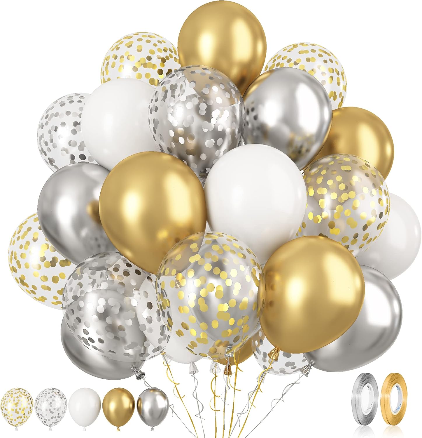 Amazon.com: Paready Gold and Silver Latex Balloons, 60 Pcs 12 Inch ...
