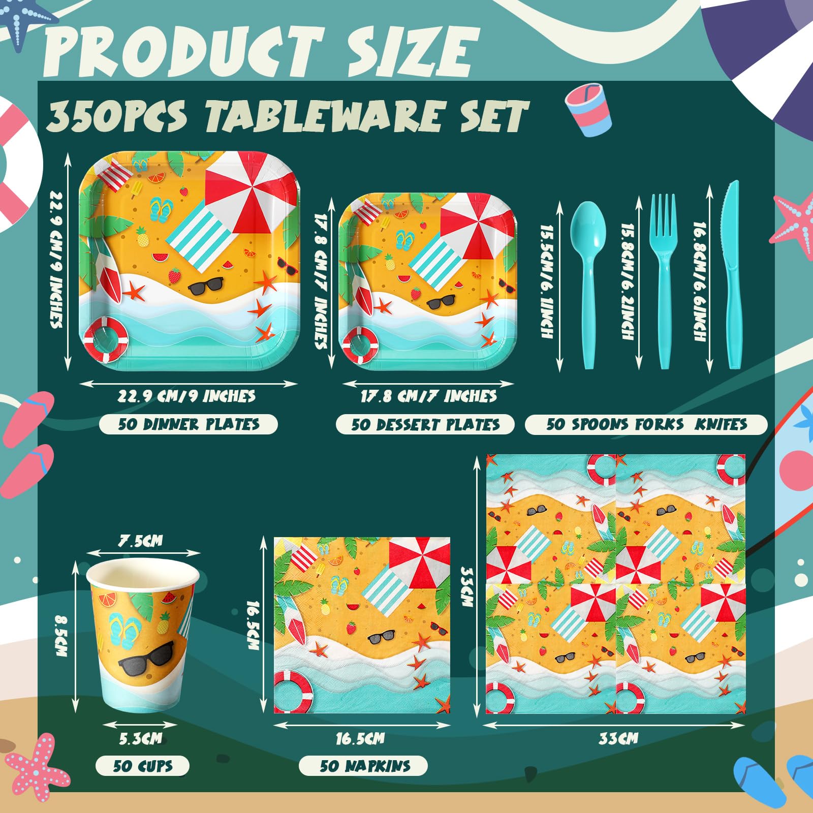 Snapklik.com : Suttmin 350 Pcs Beach Plates And Napkins Set Beach Party ...