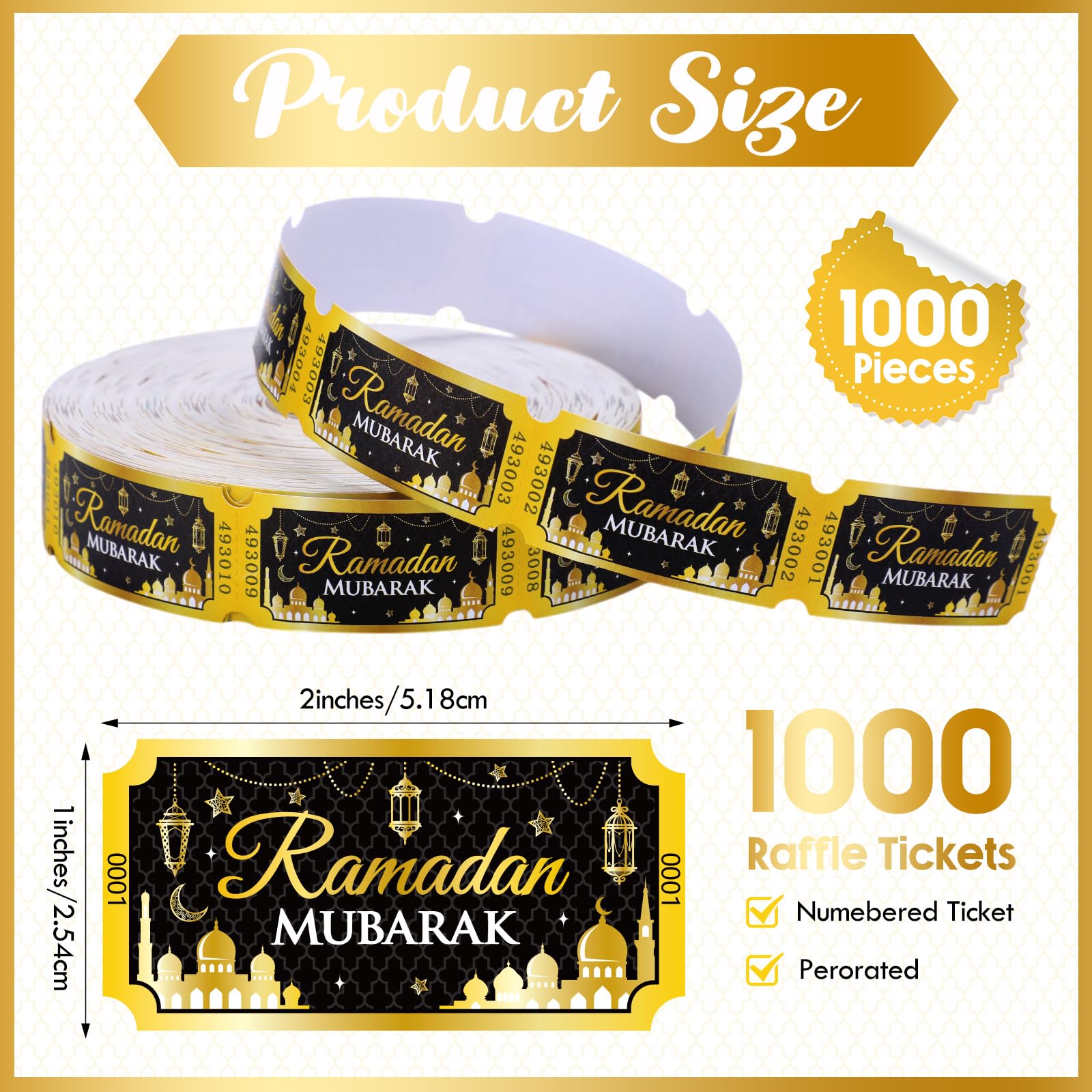 Snapklik.com : 1000 Pcs Eid Raffle Tickets Roll Eid Mubarak Tickets ...
