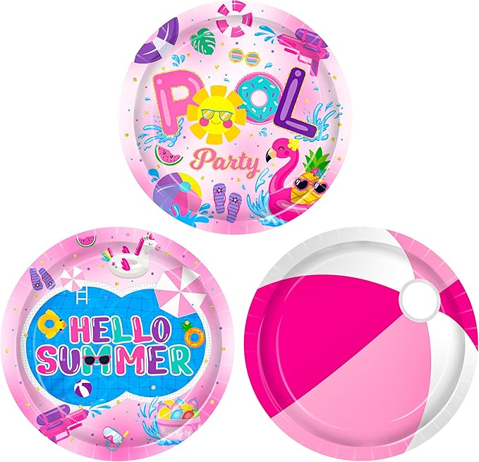 Amazon.com: C L cooper life 48pcs Summer Pool Party Paper Plates Pink ...