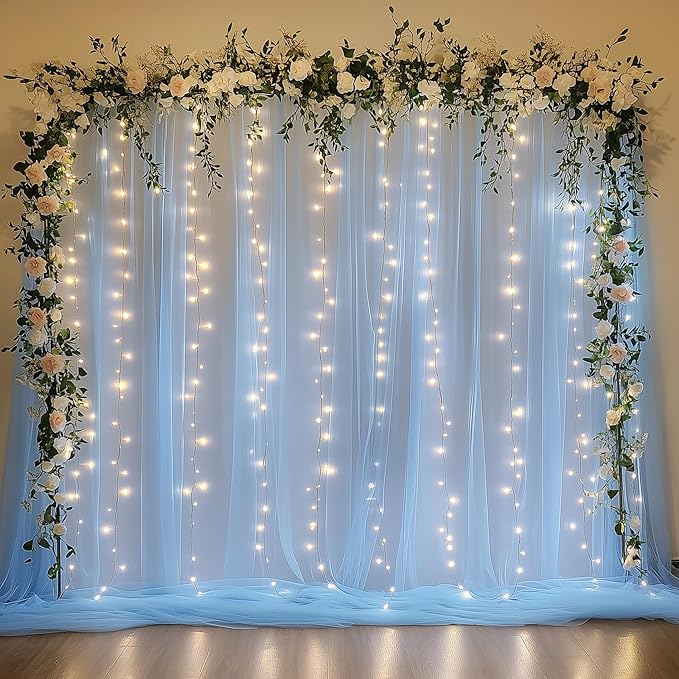 Amazon.com : Xiomot Tulle Backdrop Curtain with Lights String 10FT X ...