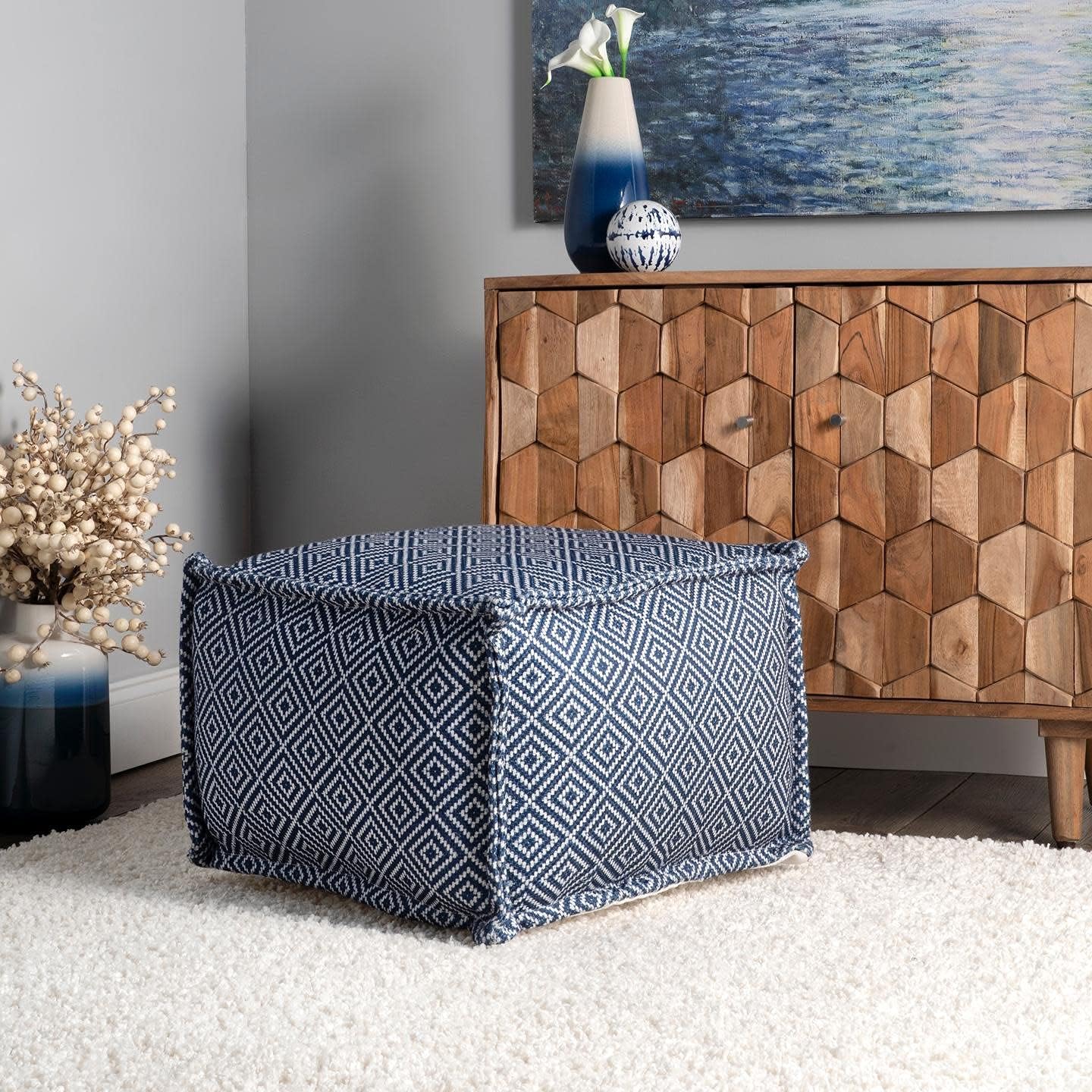Amazon.com: nuLOOM Amalfi Aztec Print Indoor/Outdoor Ottoman Pouf ...