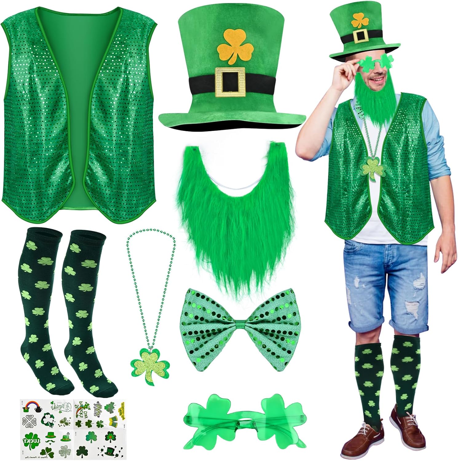 Amazon.com: Abitoncc St Patrick’s Day Costume Accessories Men’s Sequin ...