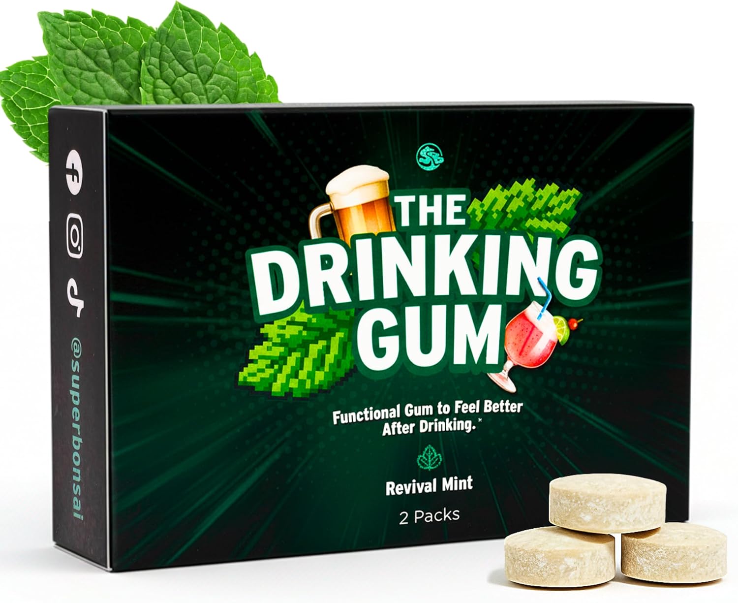 Amazon.com: SuperBonsai The Drinking Gum – Revival Mint, Functional ...