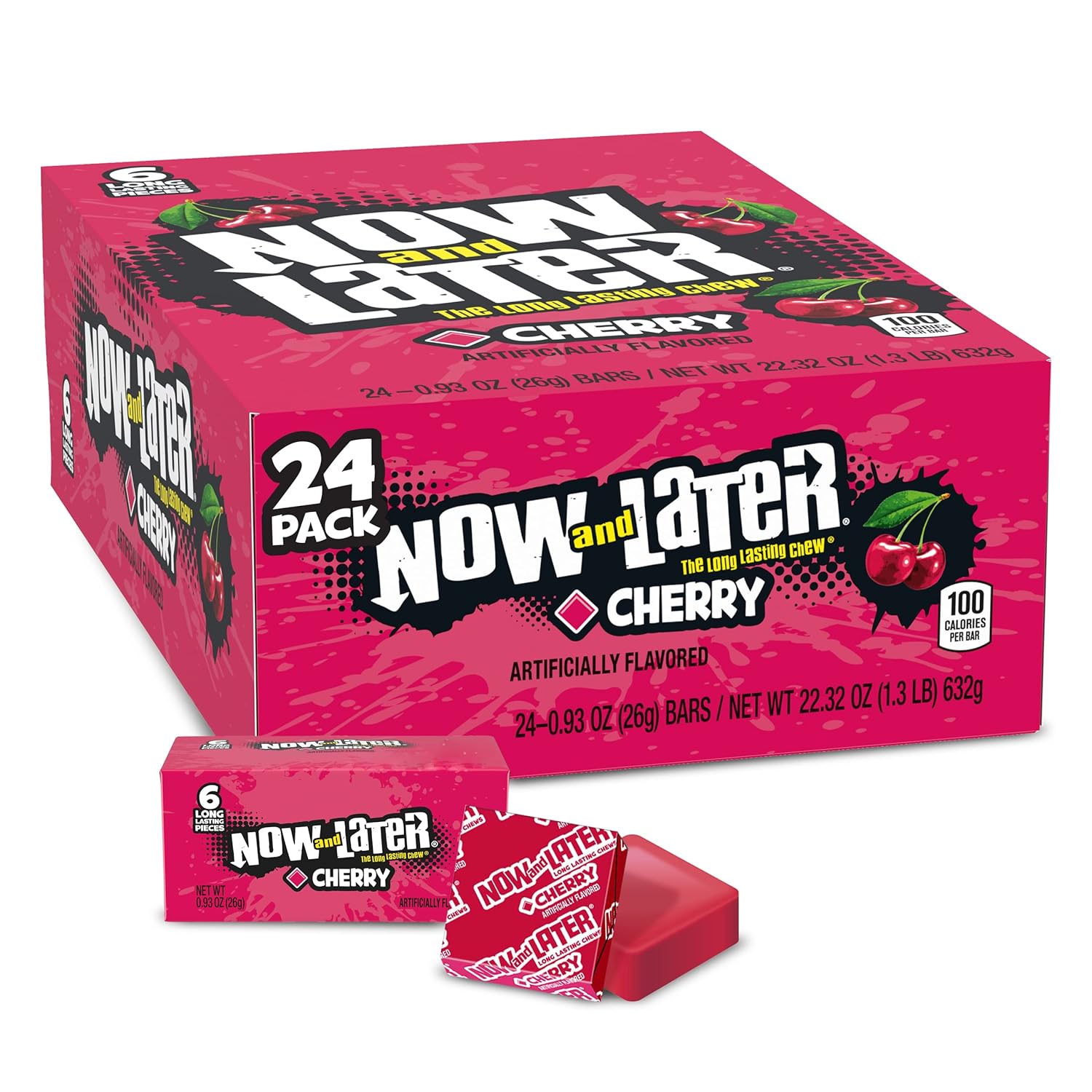 Amazon.com: Now & Later Candy, Cherry Flavor, 0.93 Ounce Bars (Pack of 24)