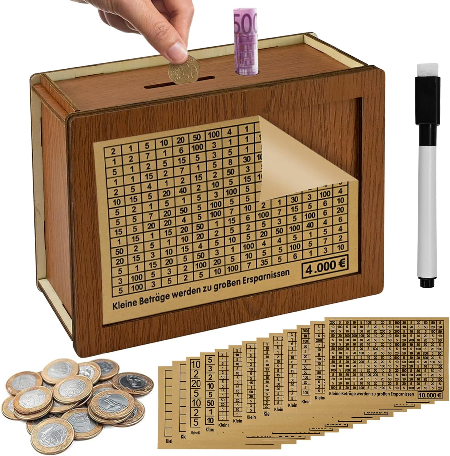 Amazon.de: TAKUZA Spardose Aus Holz, Sparbox 500 Euro, Spardose zum ...