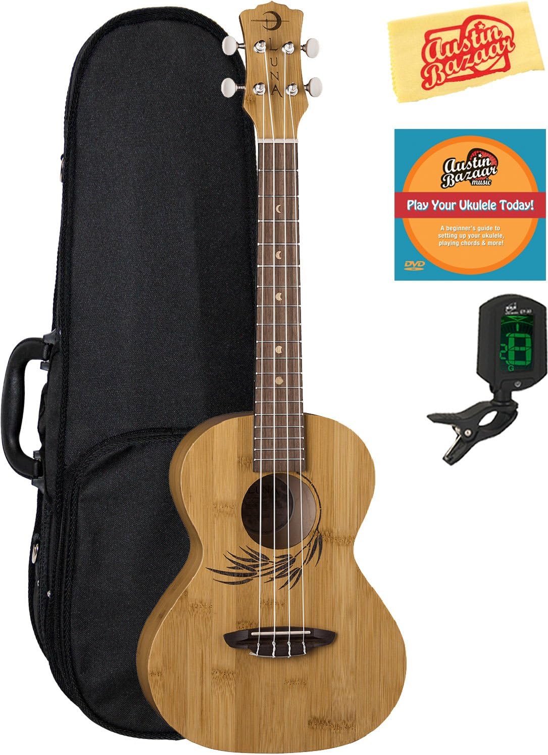 Amazon.com: Luna Uke Bamboo Tenor Ukulele Bundle with Hard Case, Tuner ...