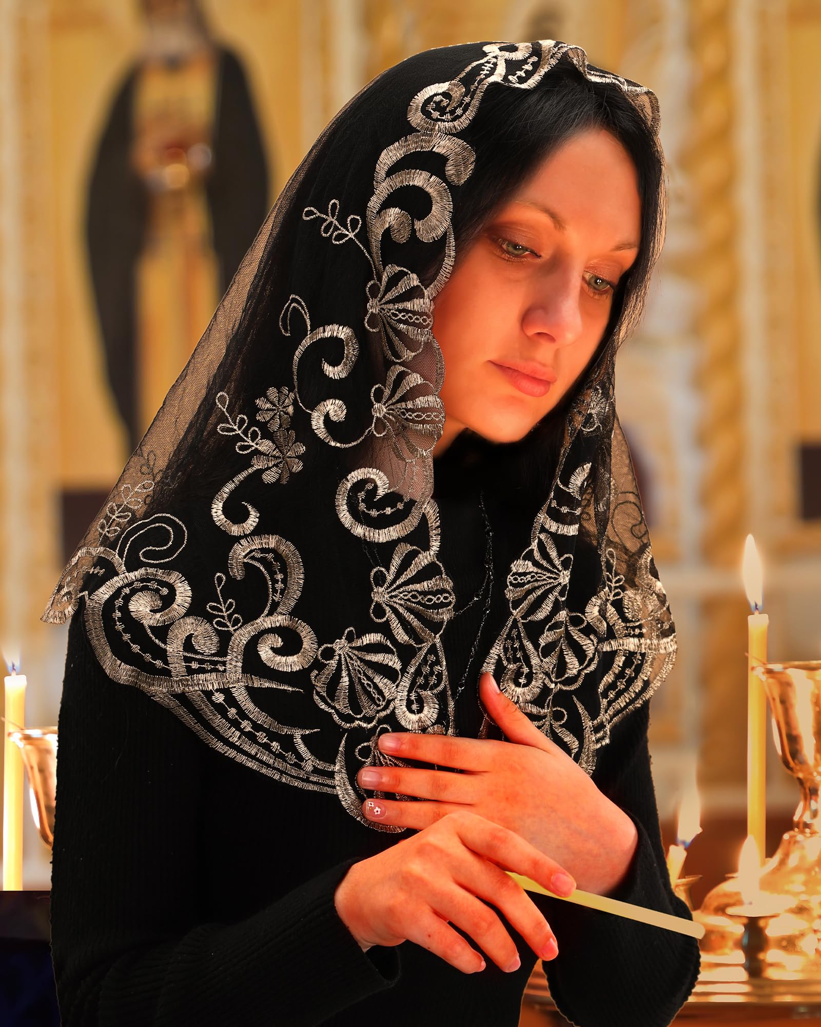 Snapklik.com : Cross Religious Lace Veil- Catholic Embroidered Cross ...