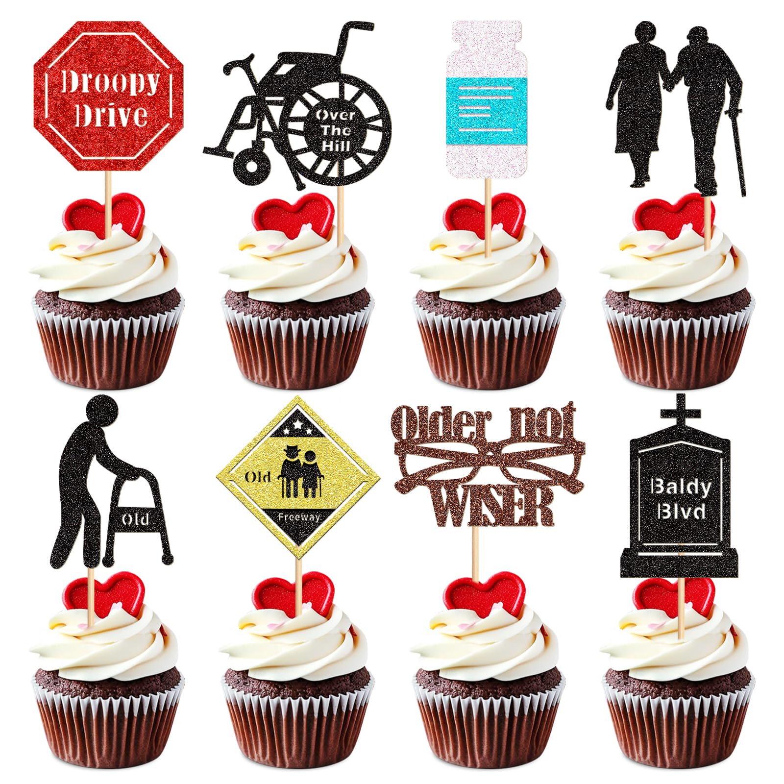 Amazon.com: 32PCS Happy Retirement Cupcake Toppers Older Not Wiser Over ...