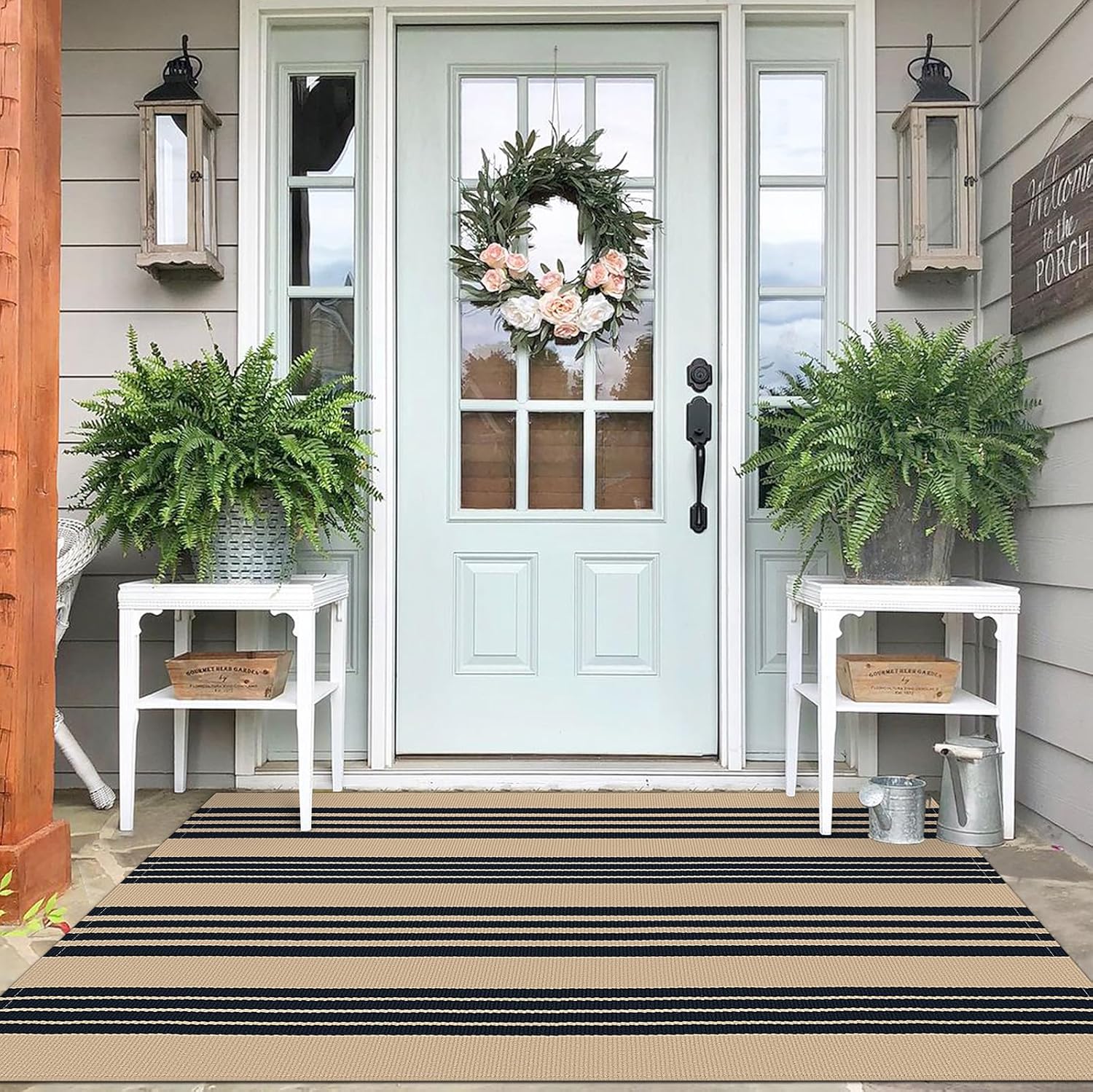 Amazon.com: IOHOUZE Black and Tan Striped Rug 4'x6' Front Door Rugs ...