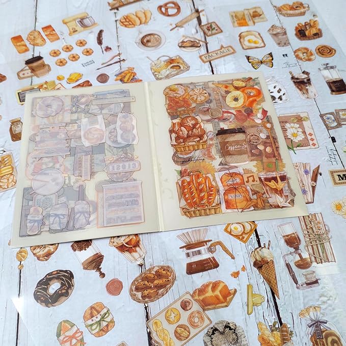 Amazon.com: 20 Sheet Life Stickers 180PCS Cartoon Bread Flower Coffee ...