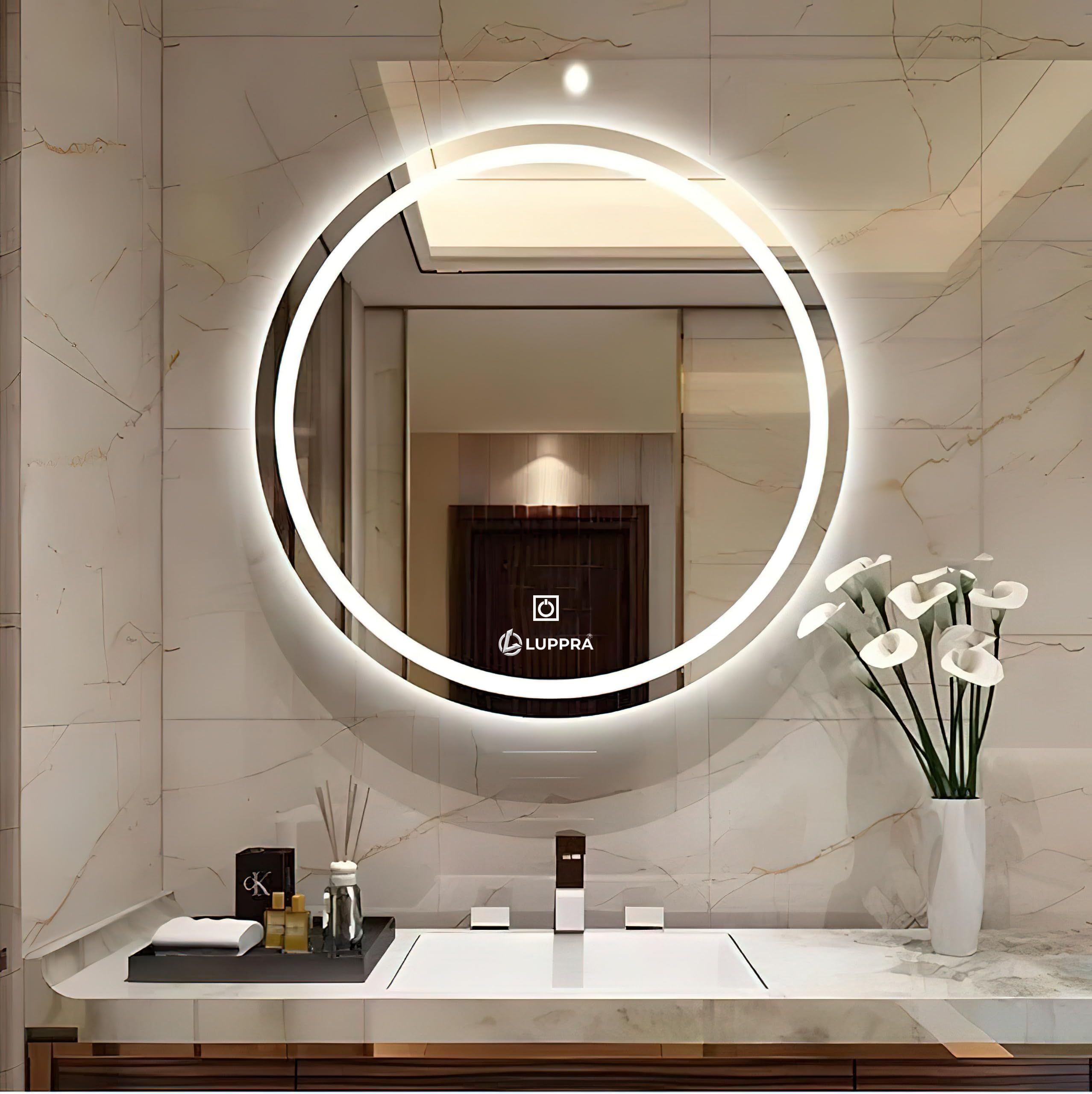 LUPPRA Glass Round Led Wall Mirror for Bathroom,Wash Basin Mirror 3 Led ...
