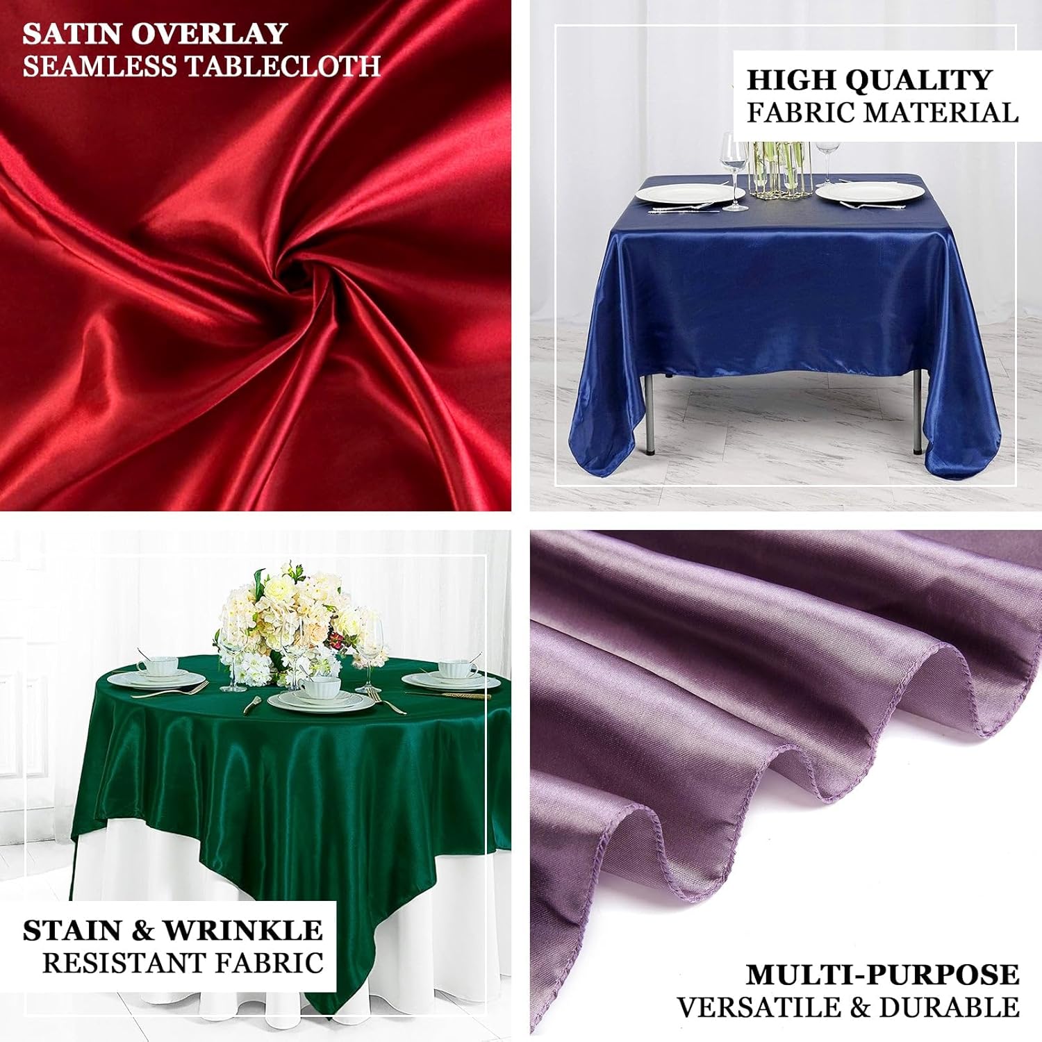 Efavormart – 5 manteles cuadrados de satén de 60 x 60 pulgadas, sin ...