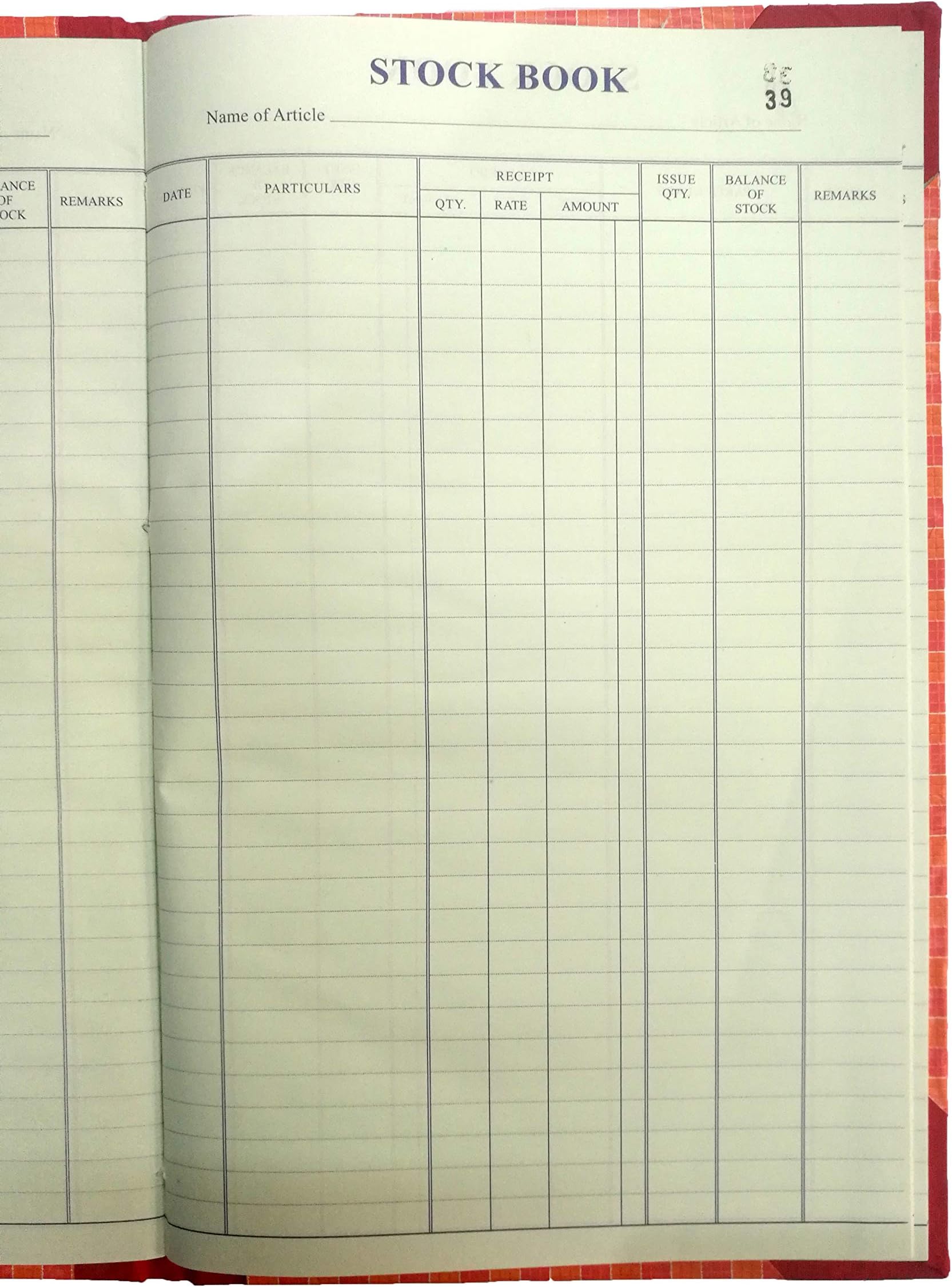 LRS Stock Book with Amount Column - Hard Bound - Register Size - 32 x ...