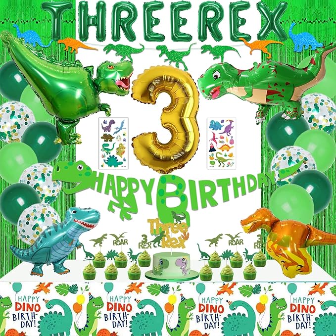 Amazon.com: Three Rex Birthday Party Decorations Boy, Dinosaur 3rd ...