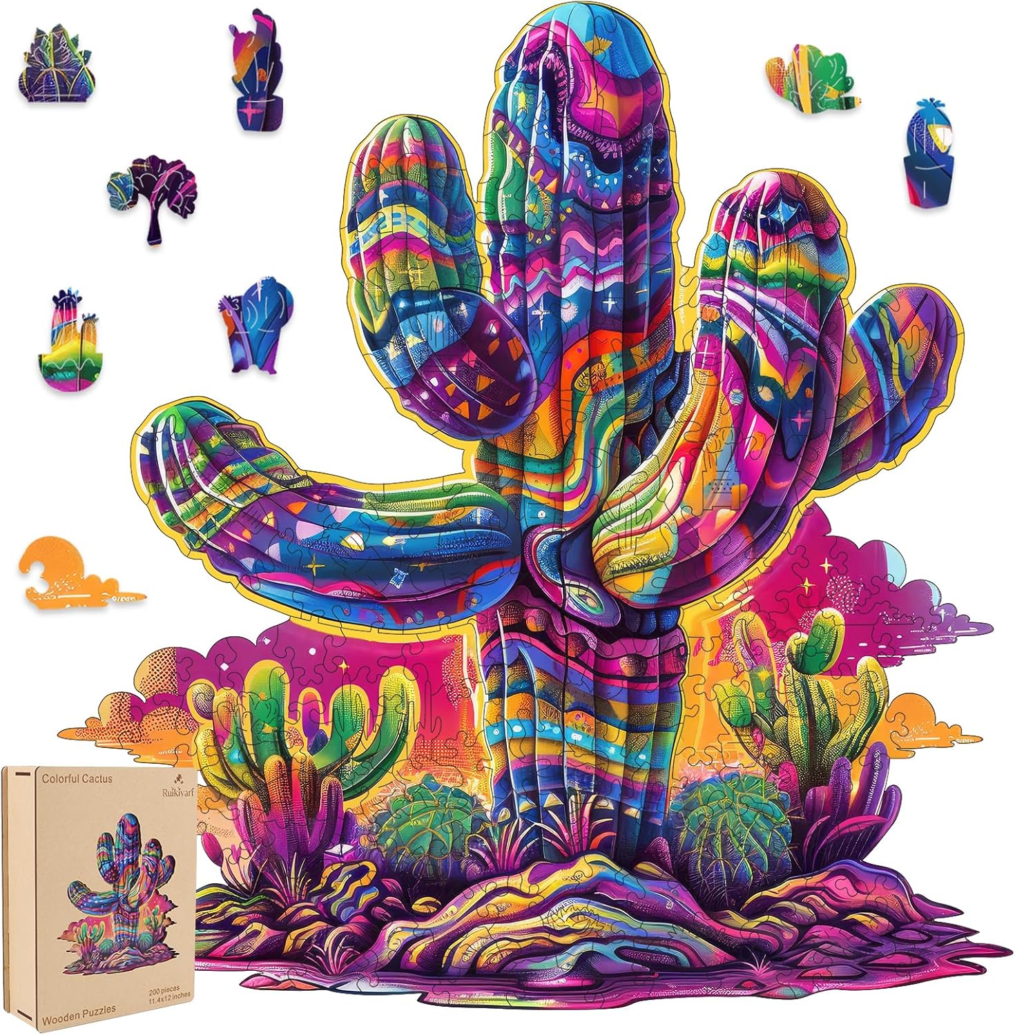 Amazon.com: Ruikiyart Wooden Puzzles Cactus Jigsaw Puzzles 200Pcs ...