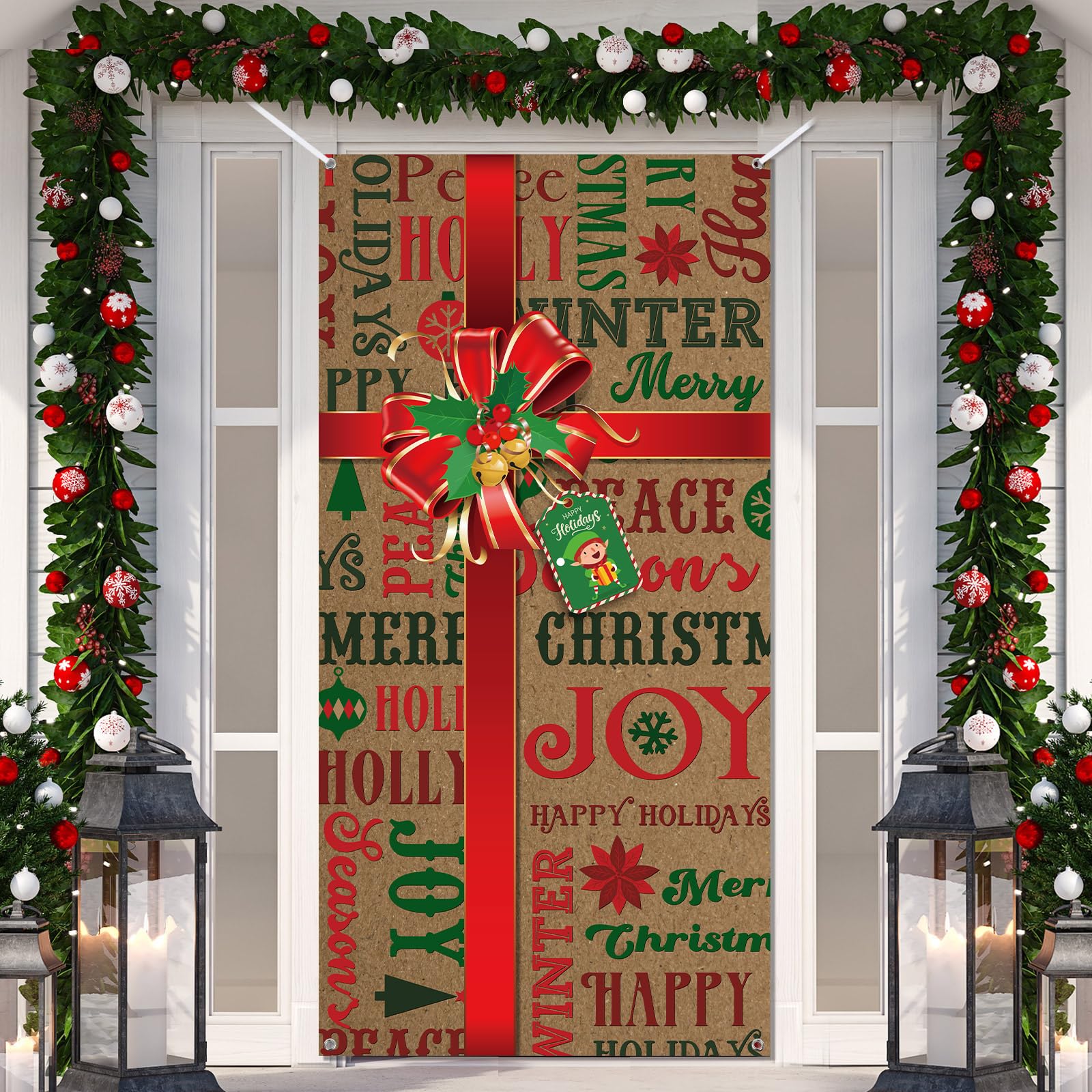 Amazon.com: Tiamon Christmas Door Cover Xmas Door Decorations Christmas ...