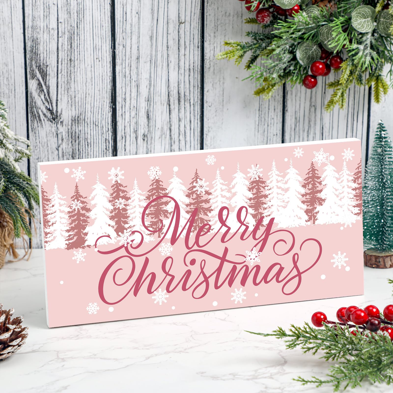 Amazon.com: Gerrii White Farmhouse Merry Christmas Wood Box Sign Pink ...