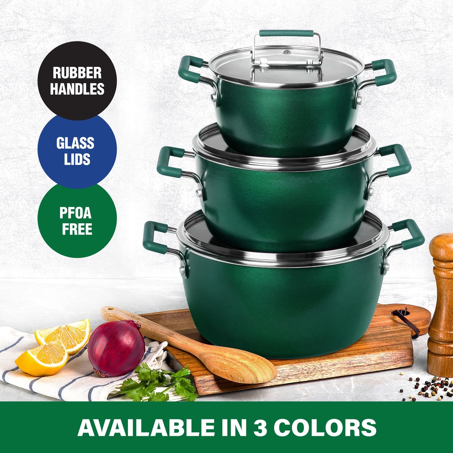 Granitestone 6PC Stackable Pot Set, Nesting Non Stick Pots with Lids ...