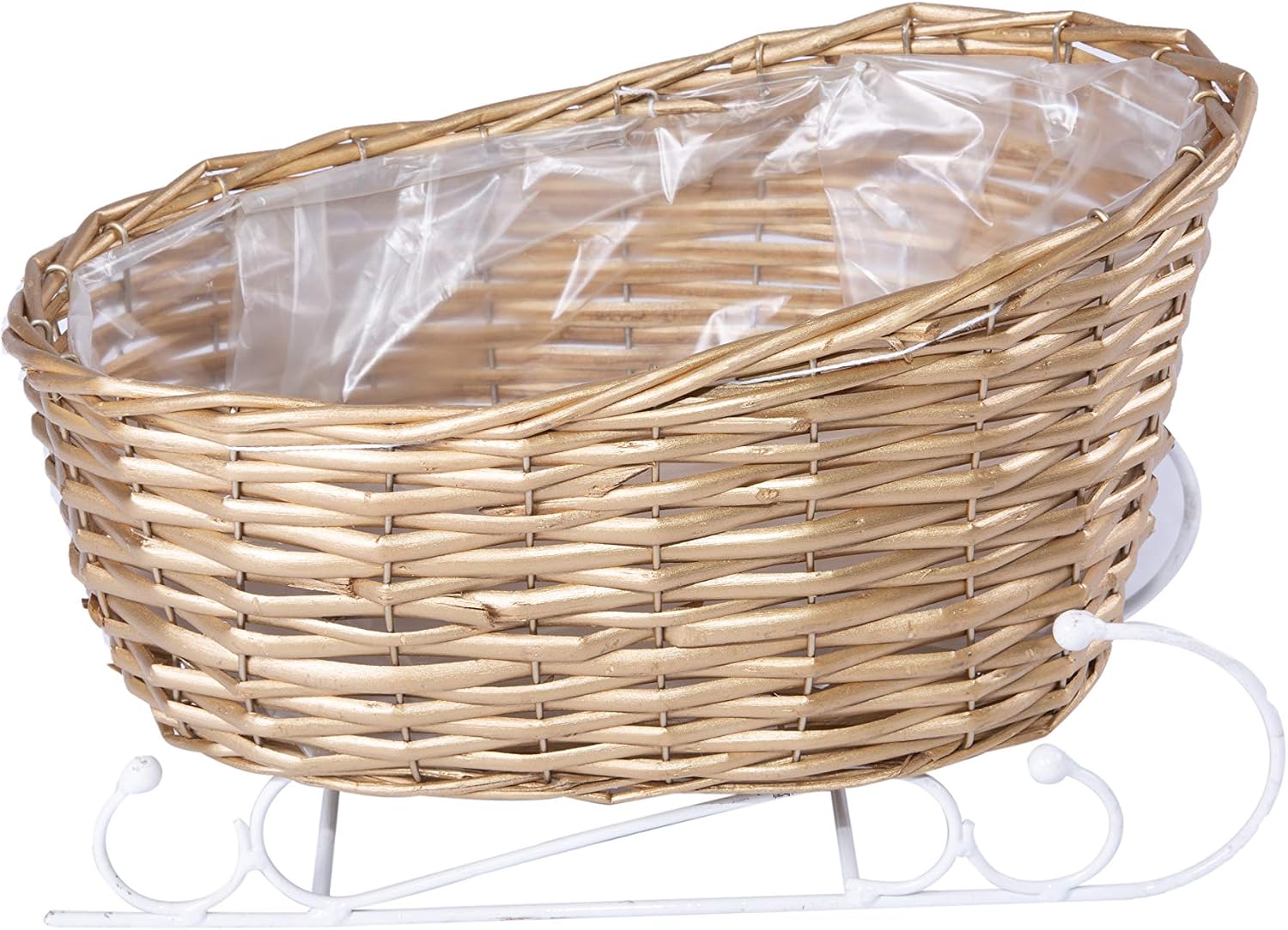 Wicker & Metal Decorative Christmas Sleigh Gift Basket Hamper Holiday ...