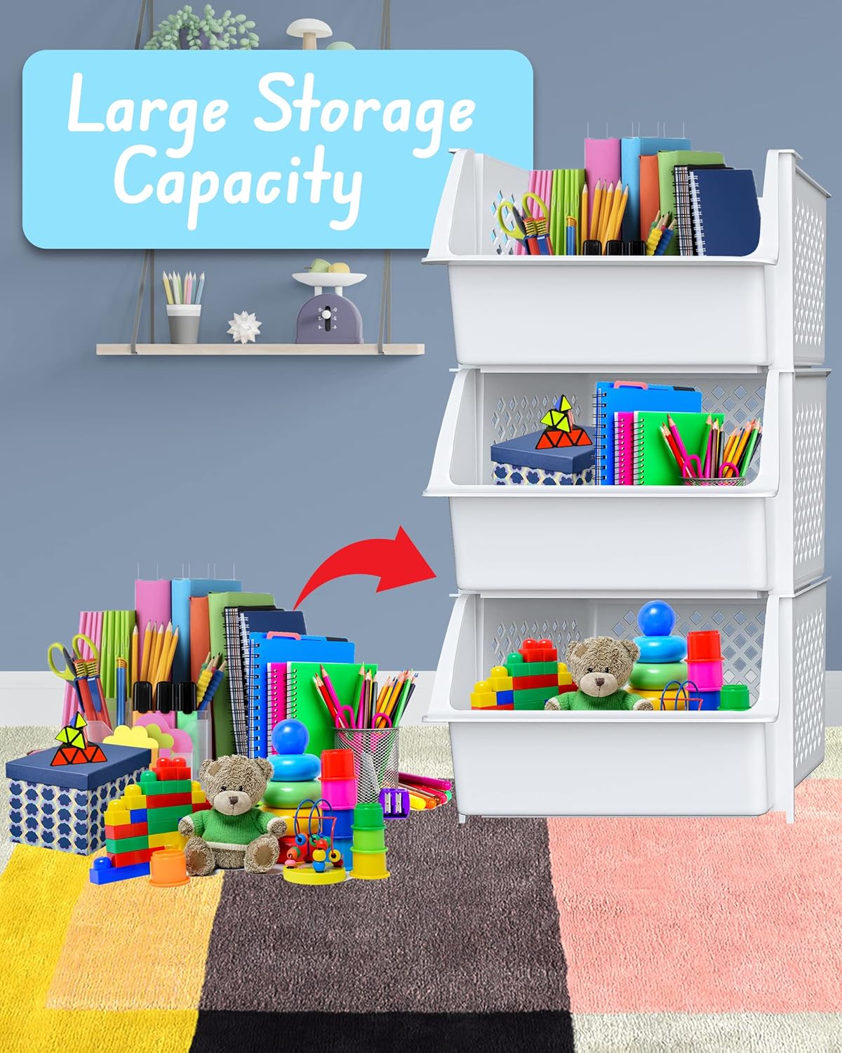 Skywin Paquete de 3 contenedores apilables de plástico blanco para ...