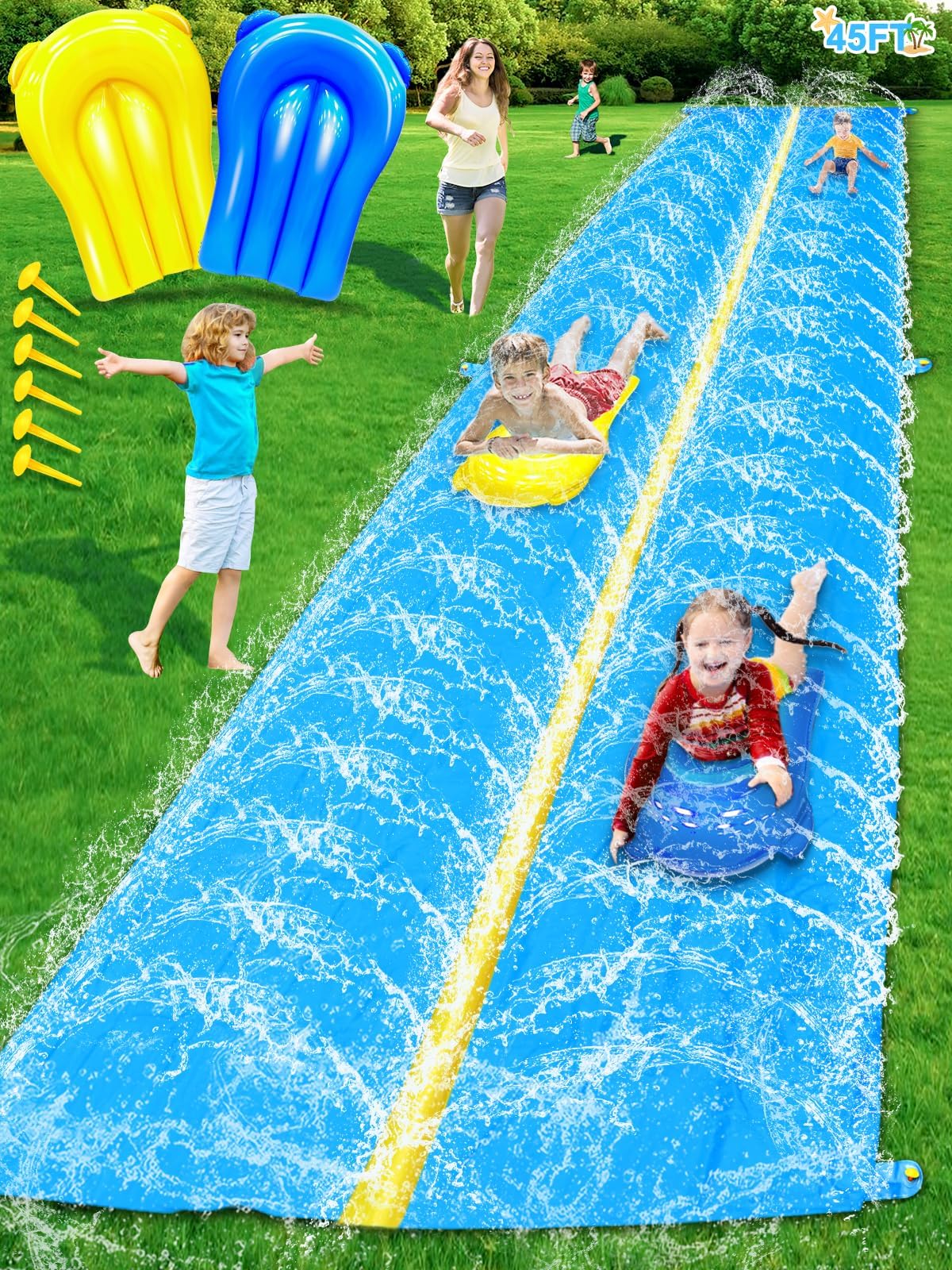 Amazon.com: 40FT Slip Double Water Slides with 2 Bodyboards, Extra Long ...
