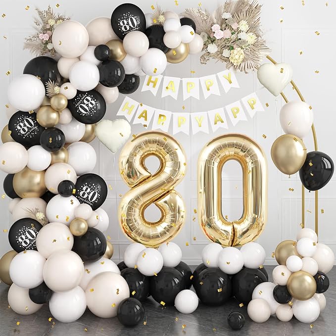 Amazon.com: 80th Birthday Decorations Black Gold Sand White,80th ...